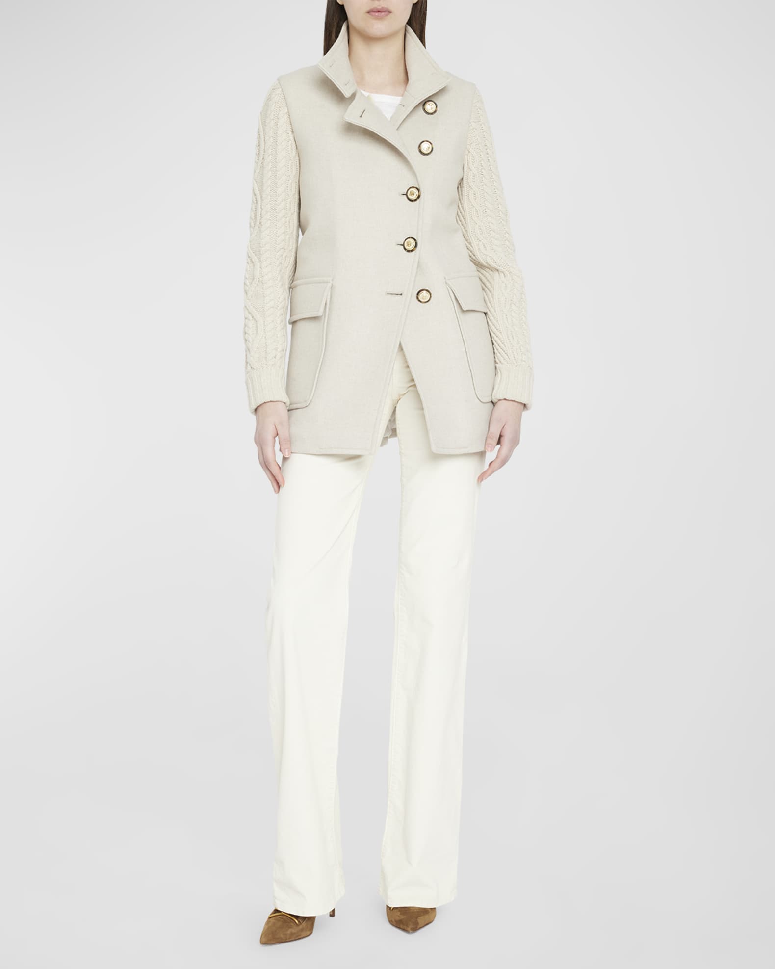 Veronica Beard Verona Cable-Knit Combo Jacket | Neiman Marcus