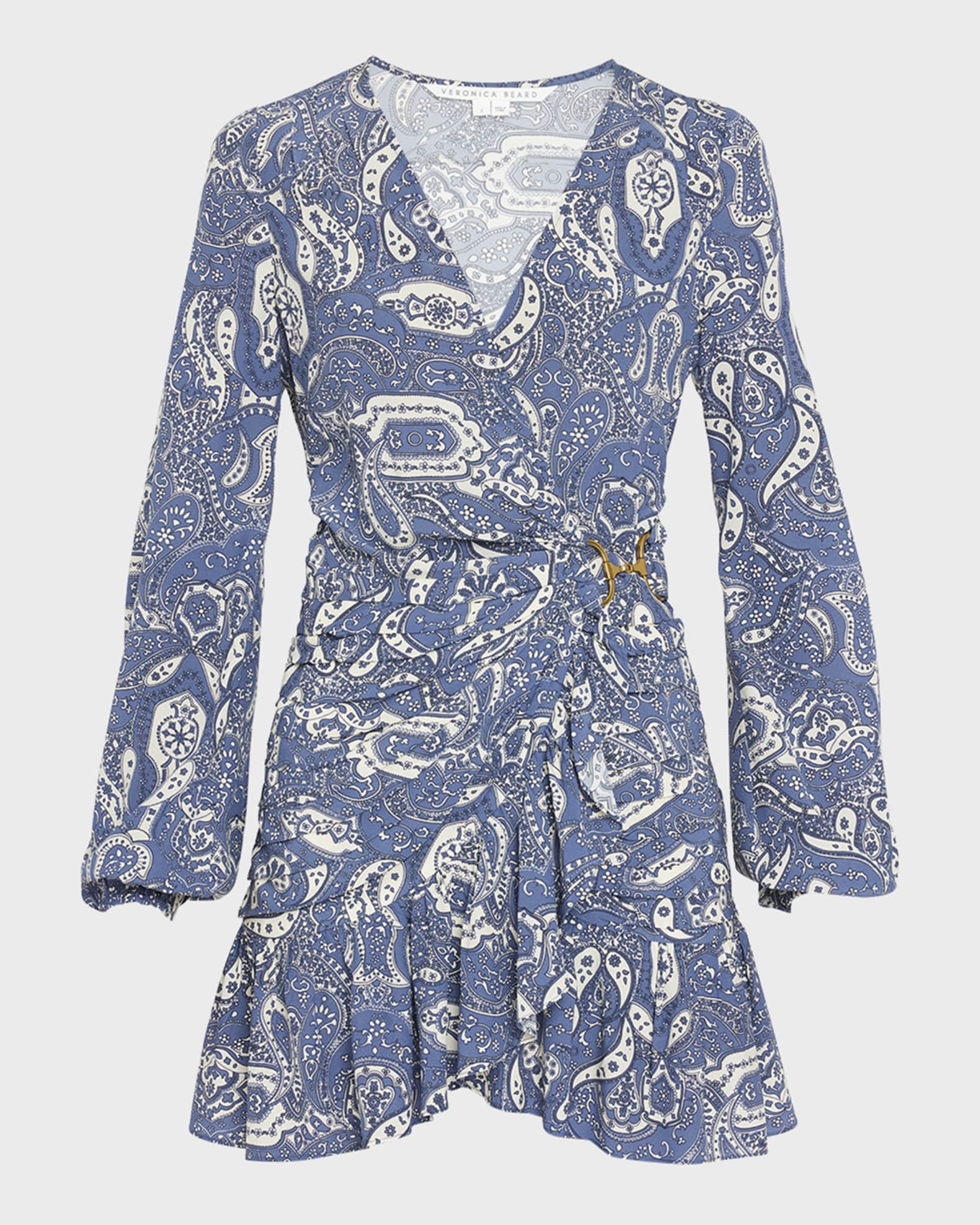 Veronica Beard Erinne Silk Paisley Long-Sleeve Mini Wrap Dress | Neiman ...