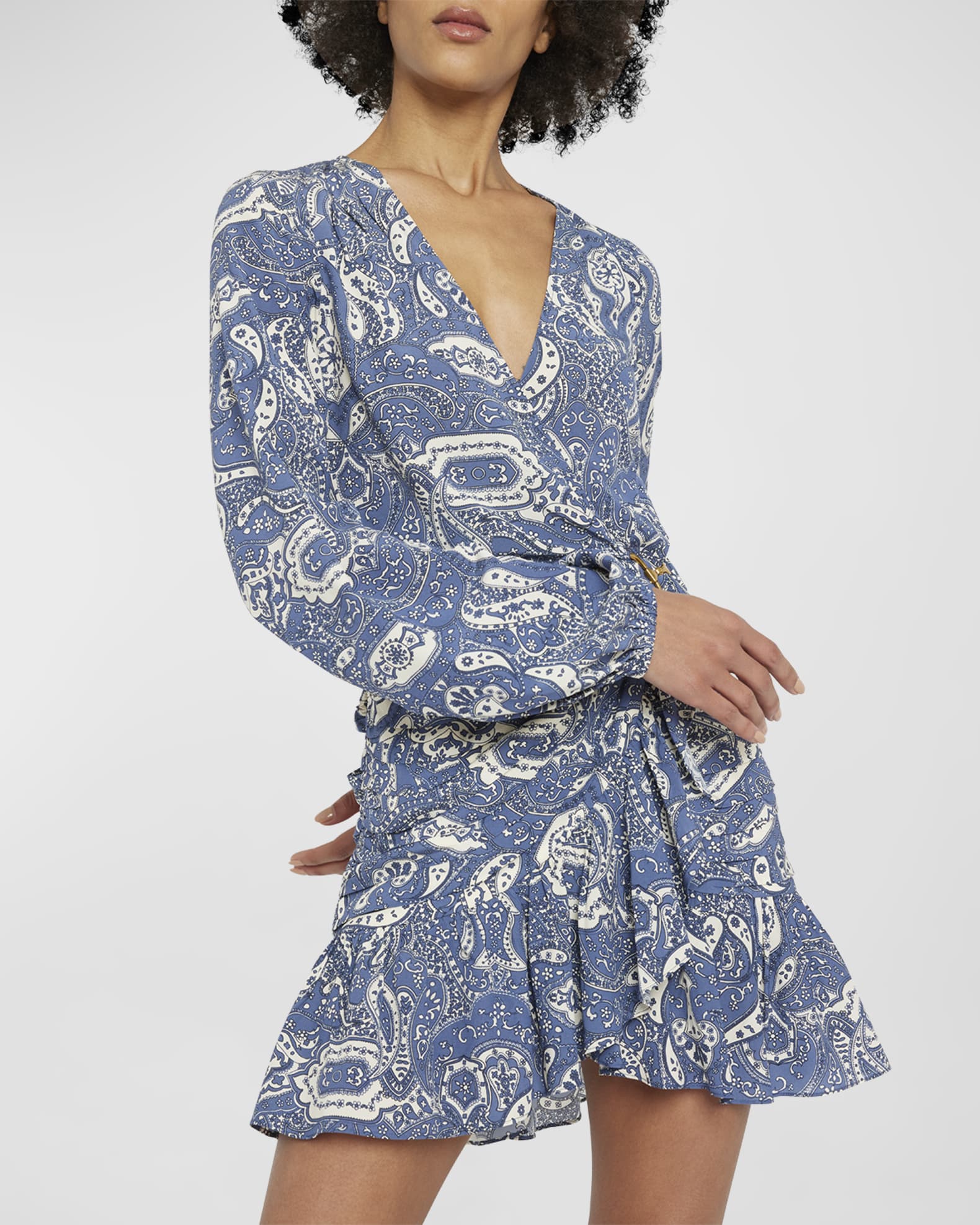 Veronica Beard Erinne Silk Paisley Long-Sleeve Mini Wrap Dress | Neiman ...