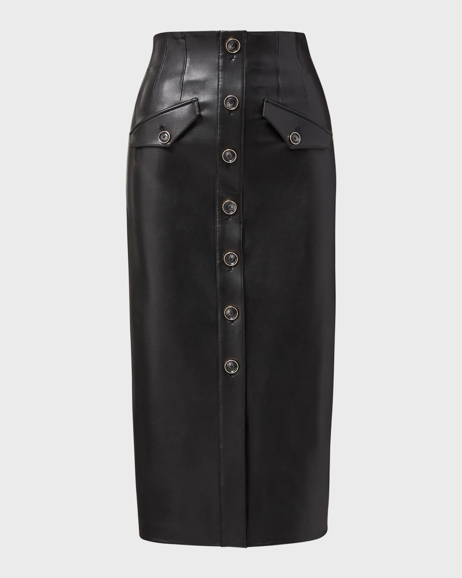 Veronica Beard Barrie Vegan Leather Button-Front Midi Skirt | Neiman Marcus