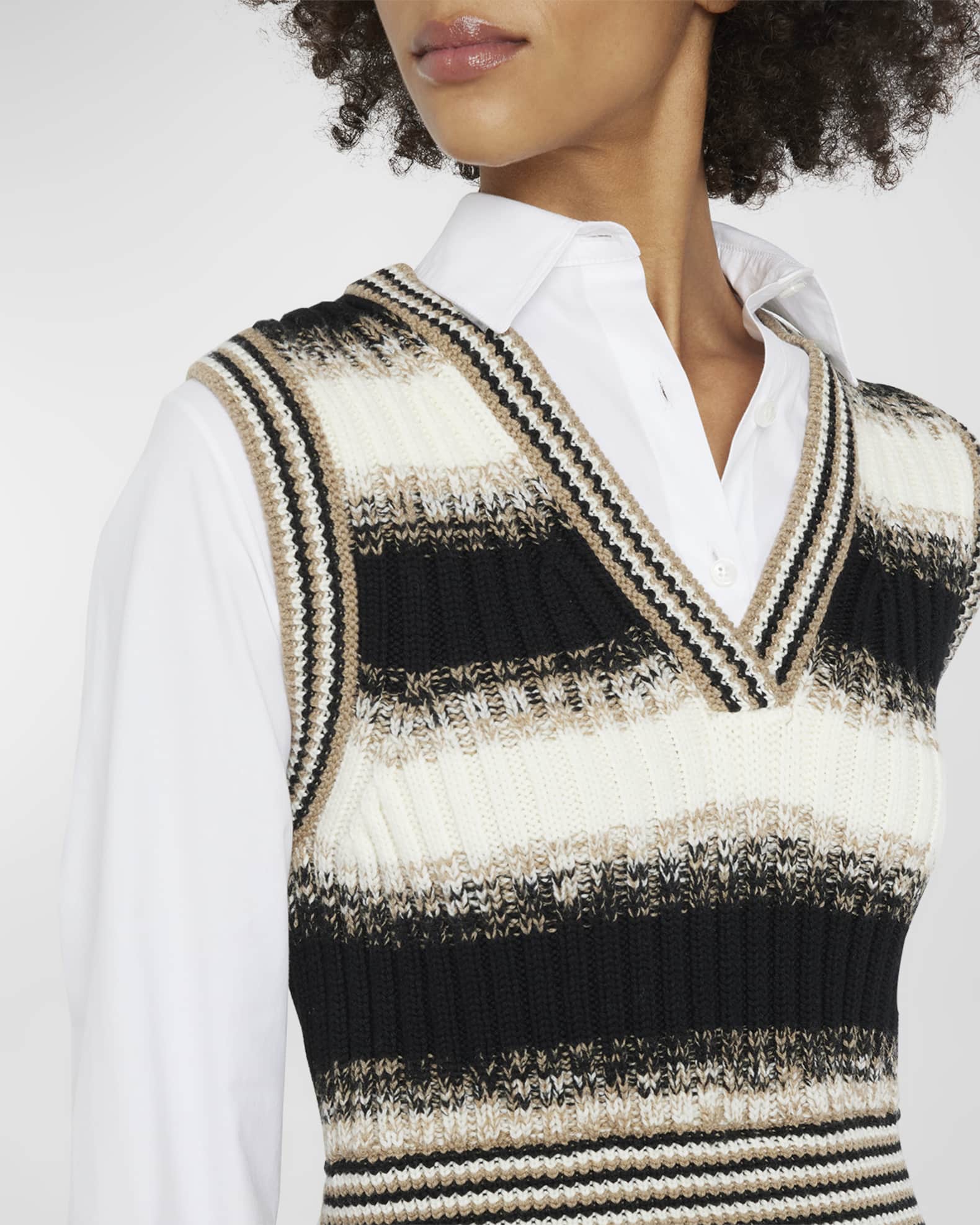 Veronica Beard Spear Mixed-Media Button-Front Vest Top | Neiman Marcus