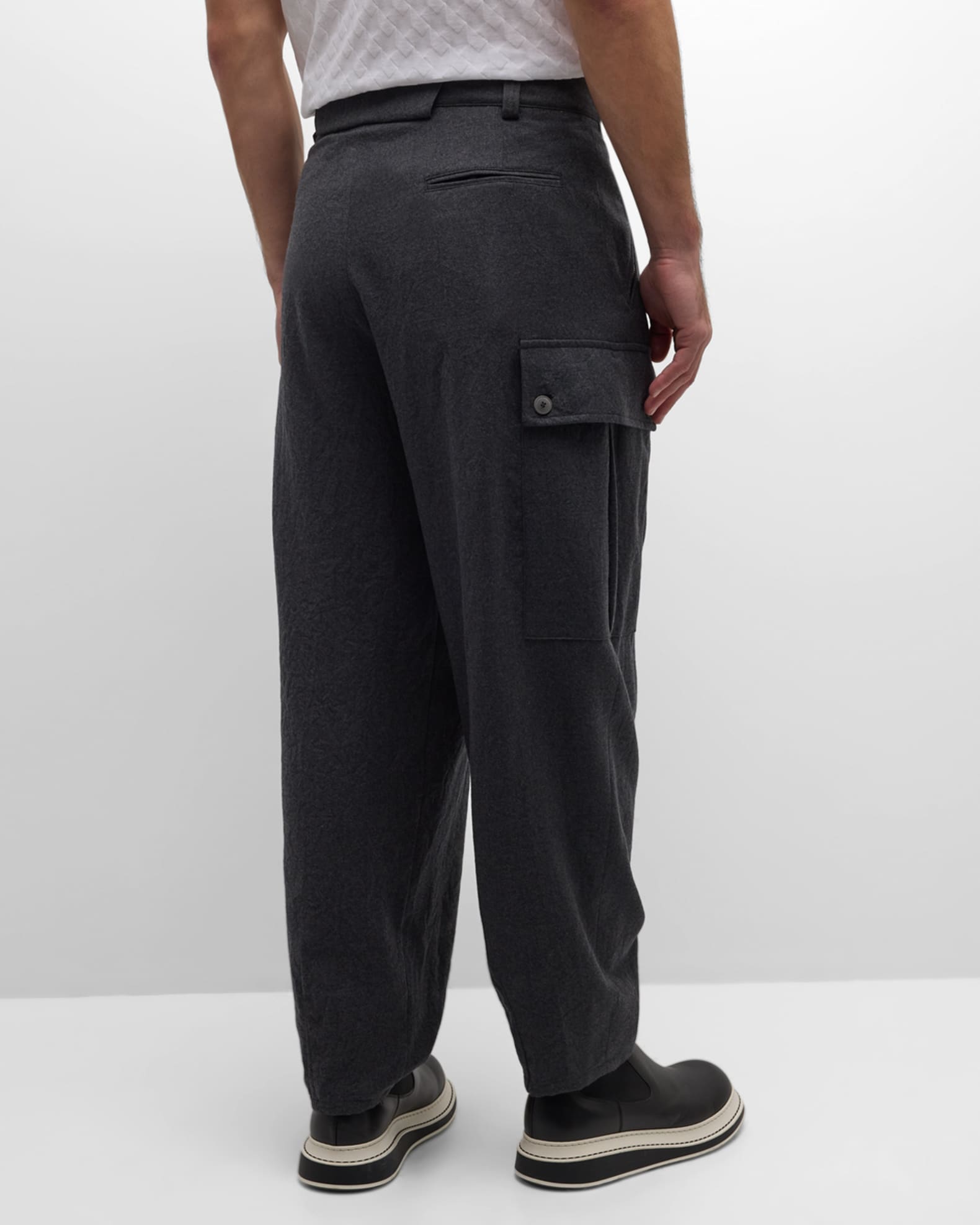 Giorgio Armani Men's Pleated Wool Cargo Trousers | Neiman Marcus