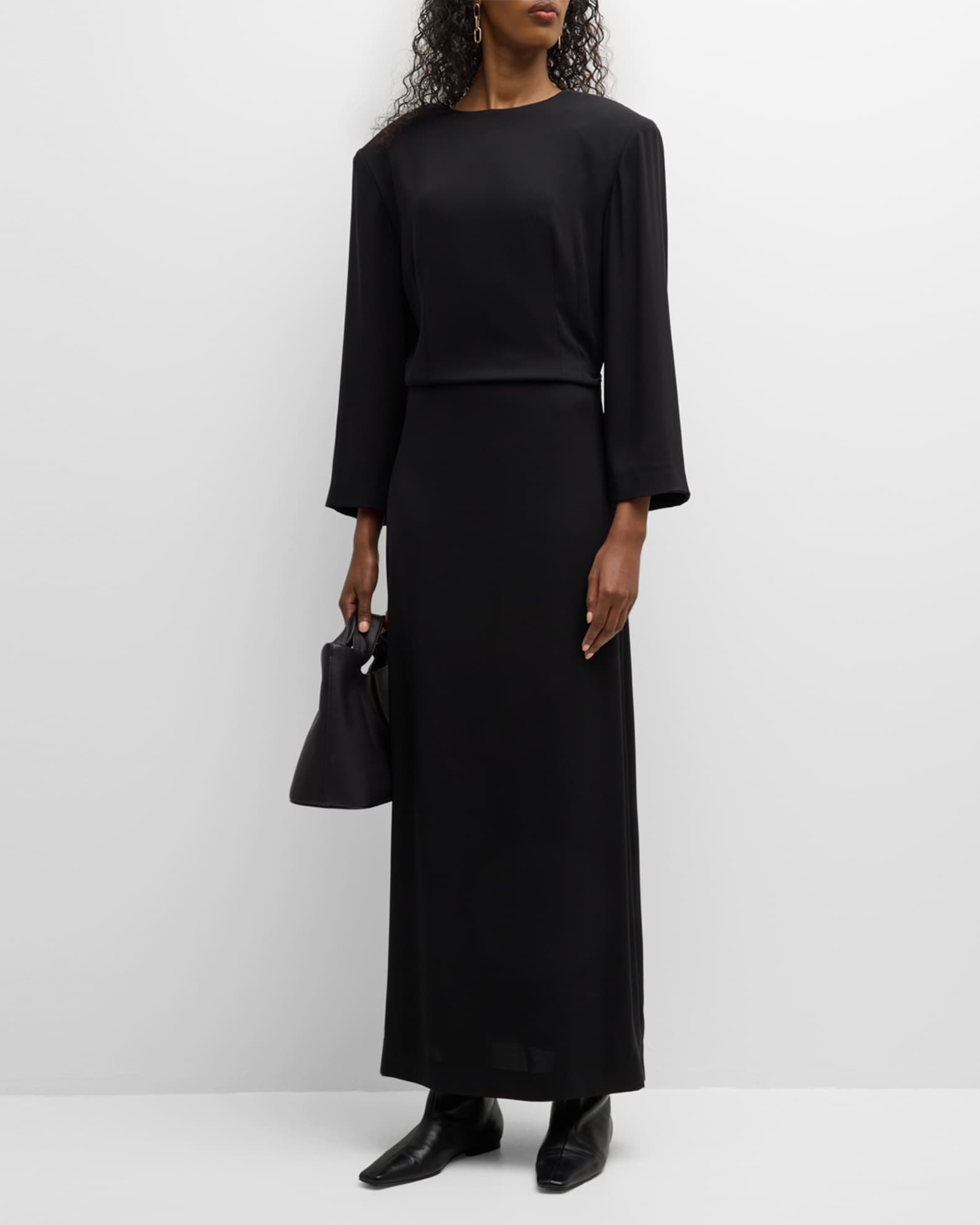 THE ROW Jery Strong-Shoulder Long-Sleeve Silk Maxi Dress | Neiman Marcus