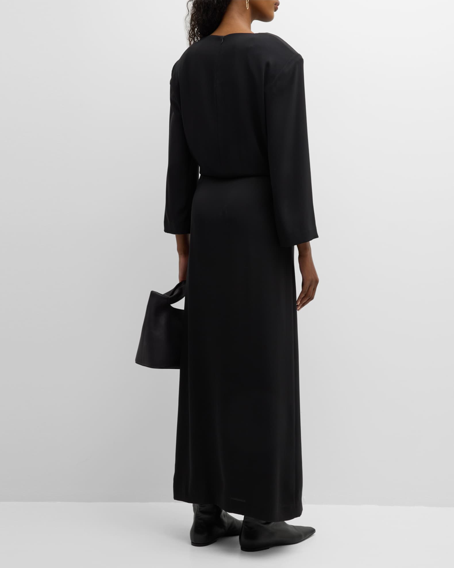 THE ROW Jery Strong-Shoulder Long-Sleeve Silk Maxi Dress | Neiman Marcus