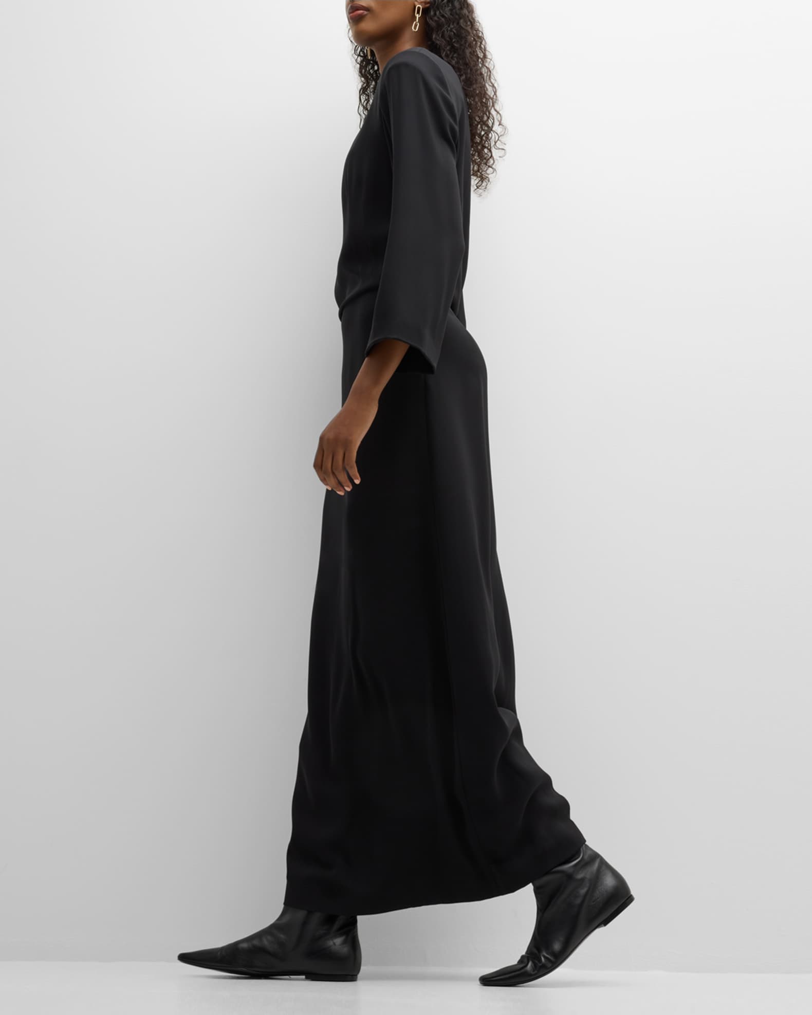 THE ROW Jery Strong-Shoulder Long-Sleeve Silk Maxi Dress | Neiman Marcus