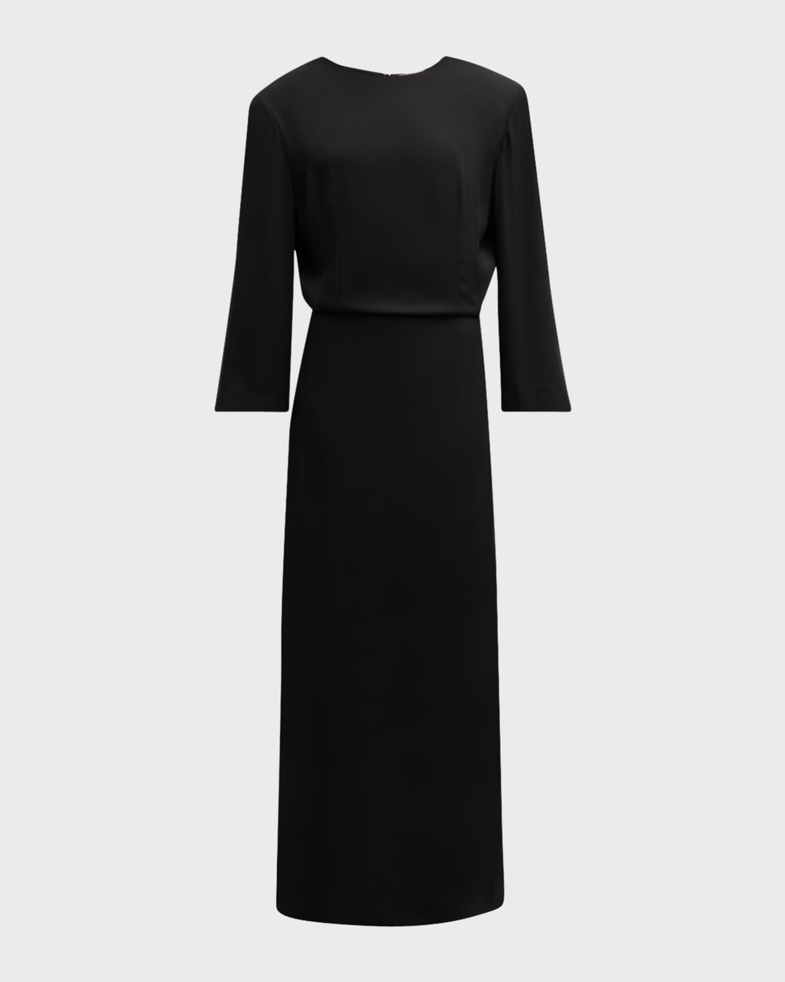 THE ROW Jery Strong-Shoulder Long-Sleeve Silk Maxi Dress | Neiman Marcus