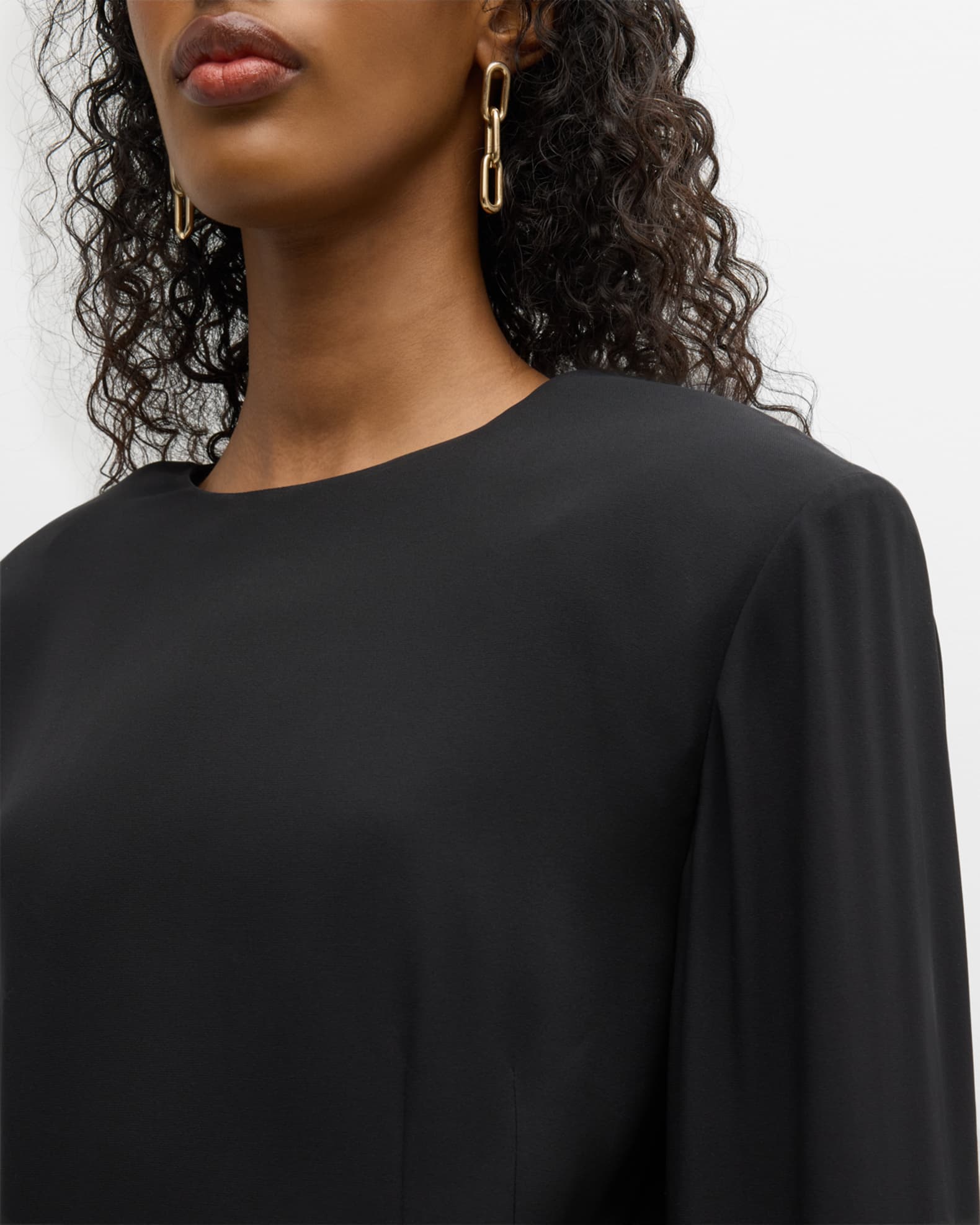 THE ROW Jery Strong-Shoulder Long-Sleeve Silk Maxi Dress | Neiman Marcus