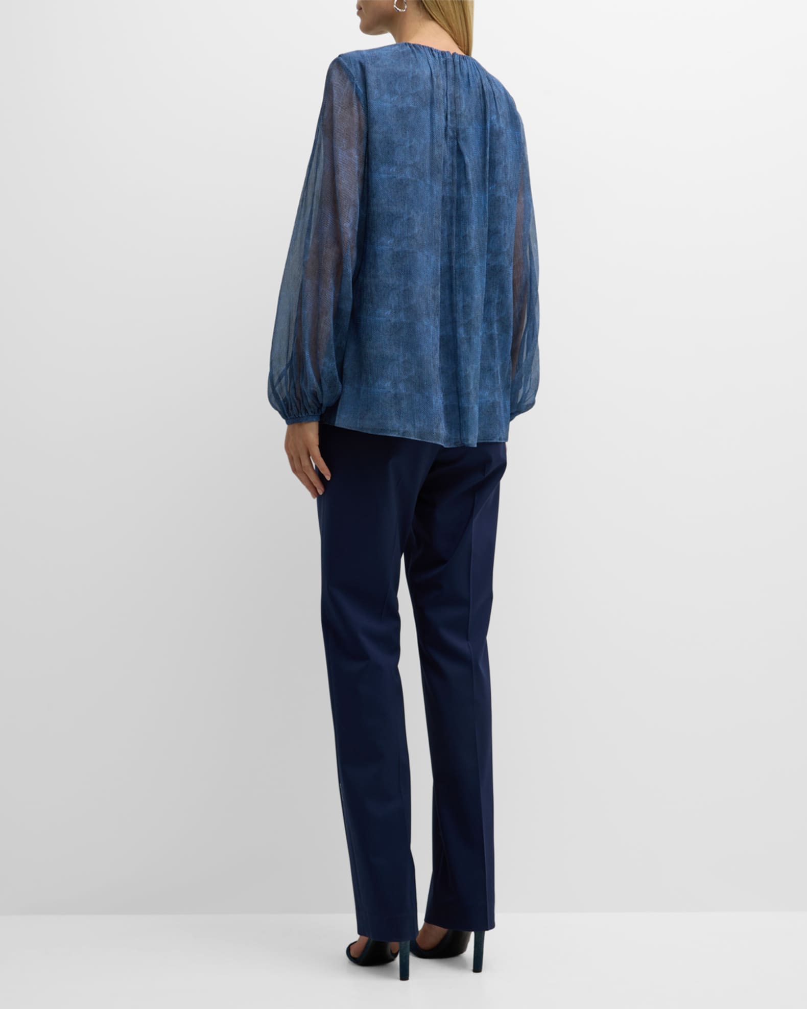 Lafayette 148 New York Ruched Blouson-Sleeve Silk Blouse | Neiman Marcus