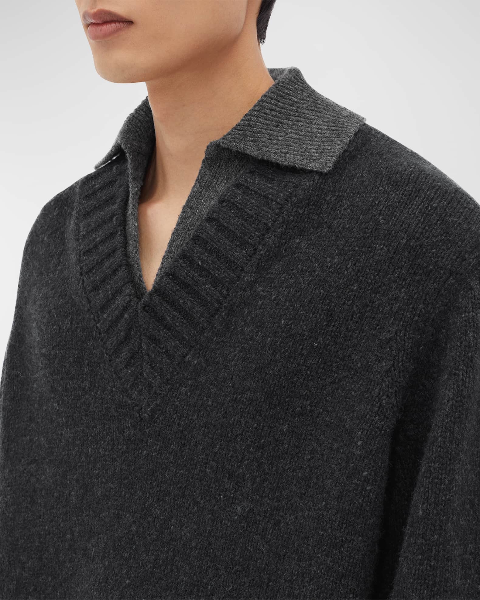 Bottega Veneta Men's Wool Double-Layer Knit Polo Sweater | Neiman Marcus