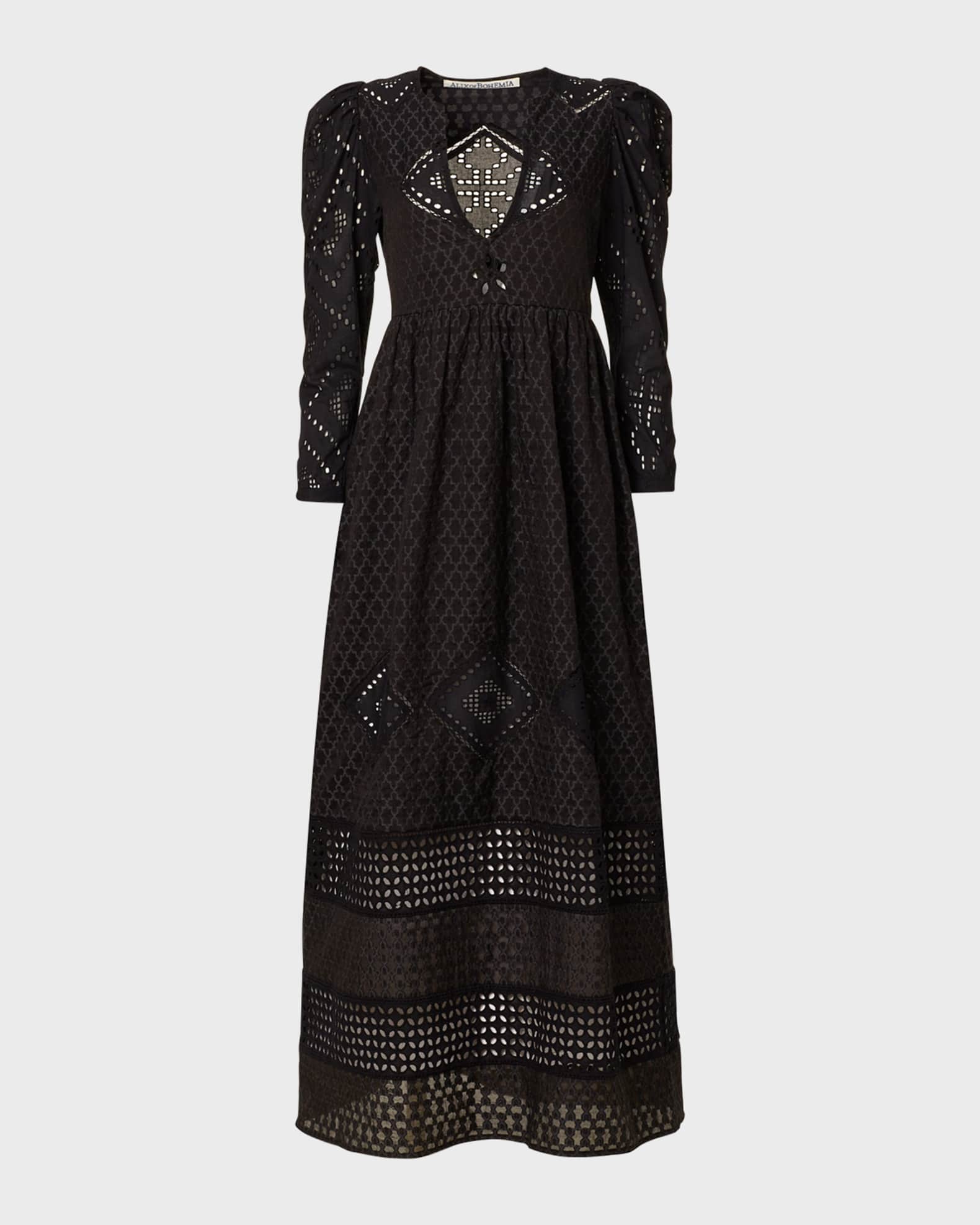Alix of Bohemia Winifred Black Eyelet Maxi Dress | Neiman Marcus
