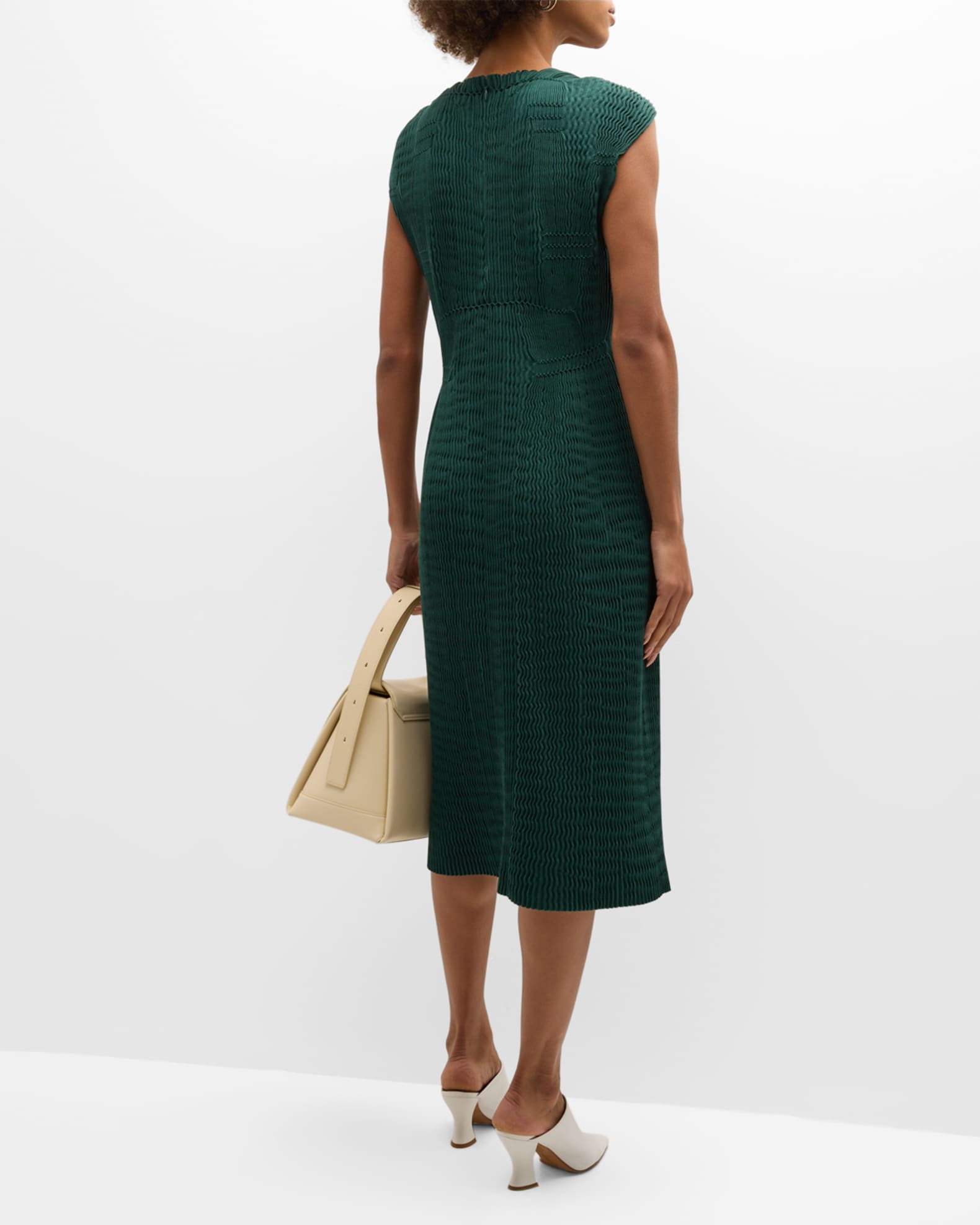 Lafayette 148 New York Pleated Embroidered Cap-Sleeve Midi Dress ...