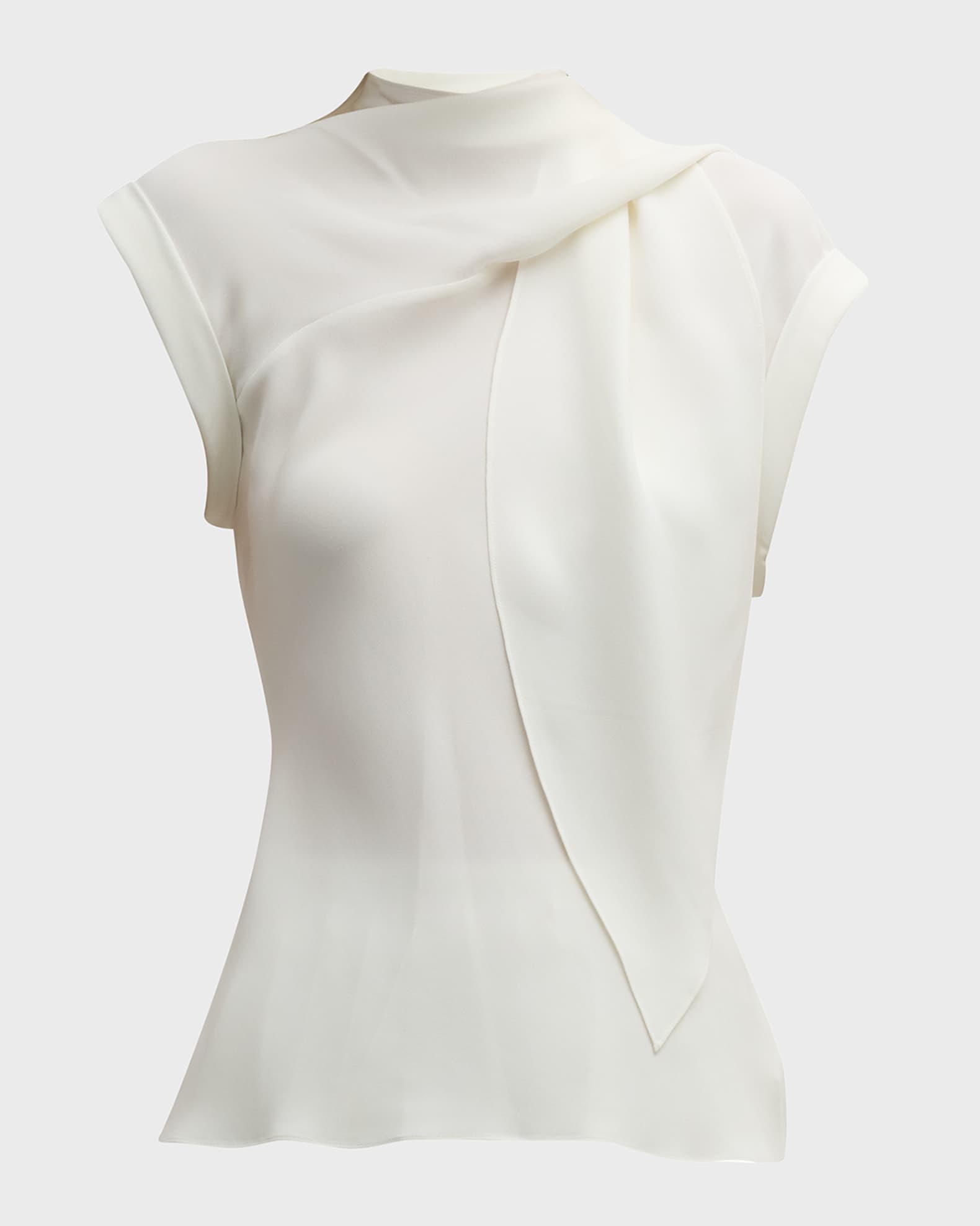 Lafayette 148 New York Draped Cap-Sleeve Silk Blouse | Neiman Marcus