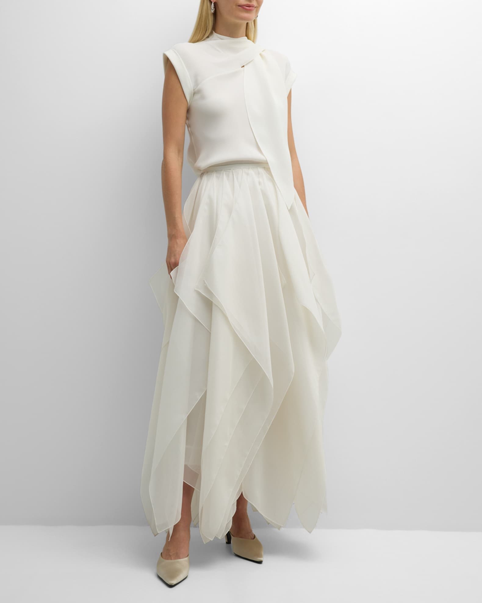 Lafayette 148 New York Draped Cap-Sleeve Silk Blouse | Neiman Marcus