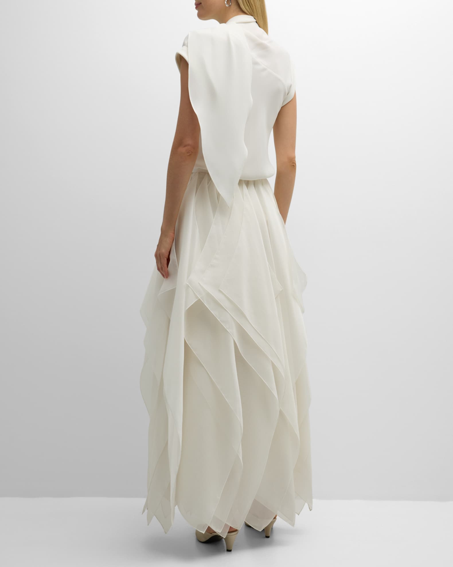 Lafayette 148 New York Draped Cap-Sleeve Silk Blouse | Neiman Marcus