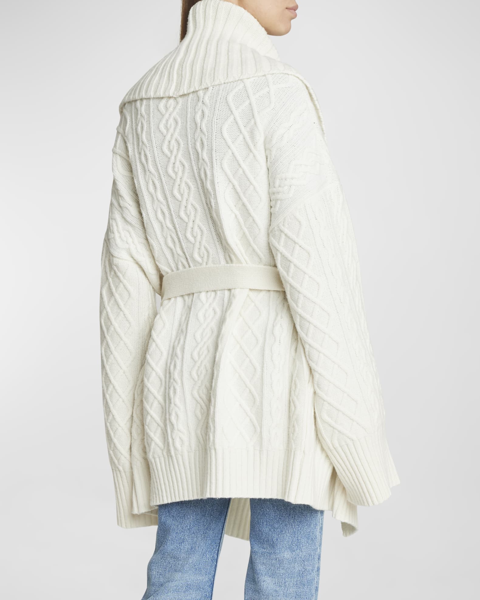 Chloe Belted Lower Impact Wool-Cashmere Cable-Knit Cardigan | Neiman Marcus
