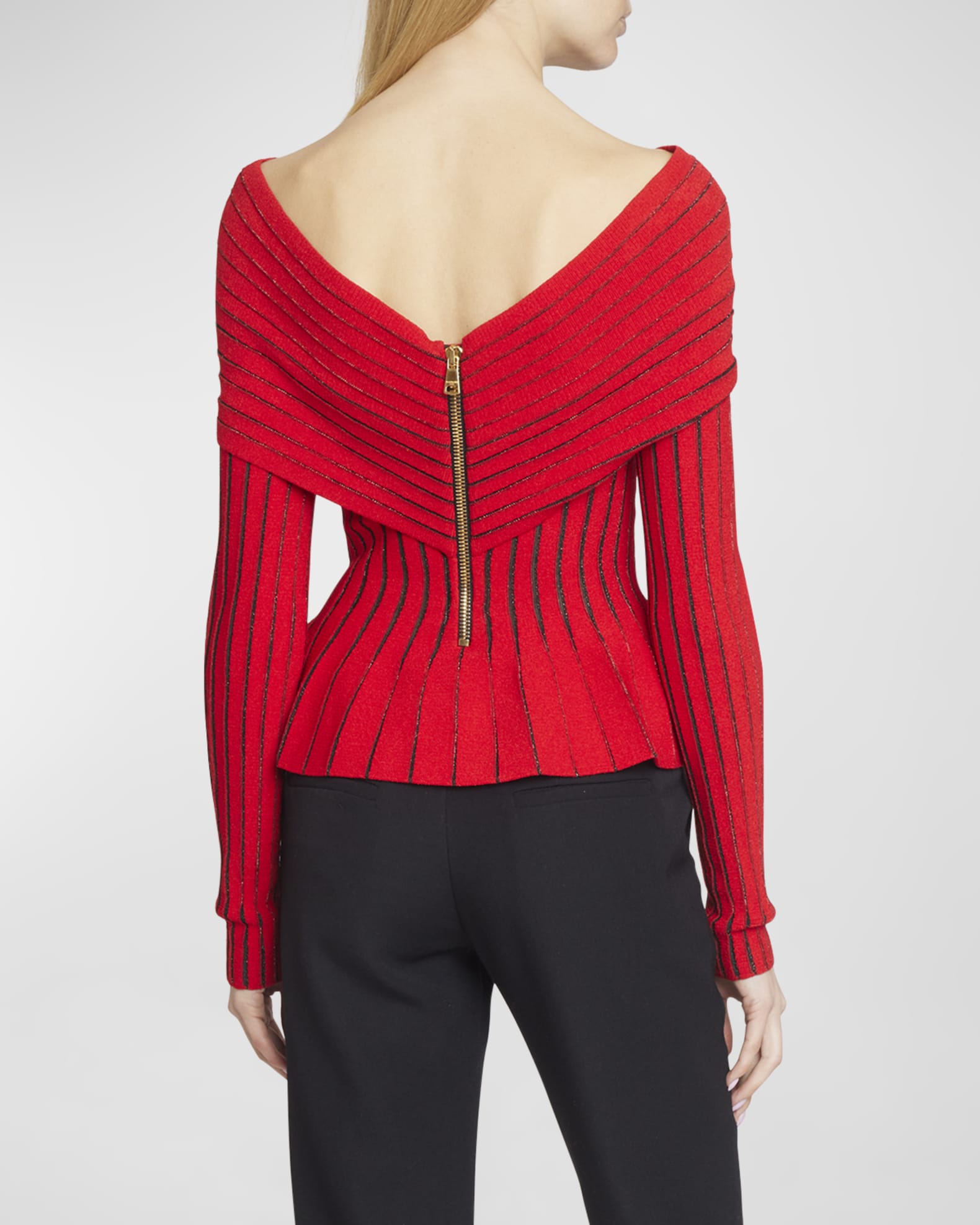 Balmain Off-Shoulder Knit Top with Knotted Detail | Neiman Marcus