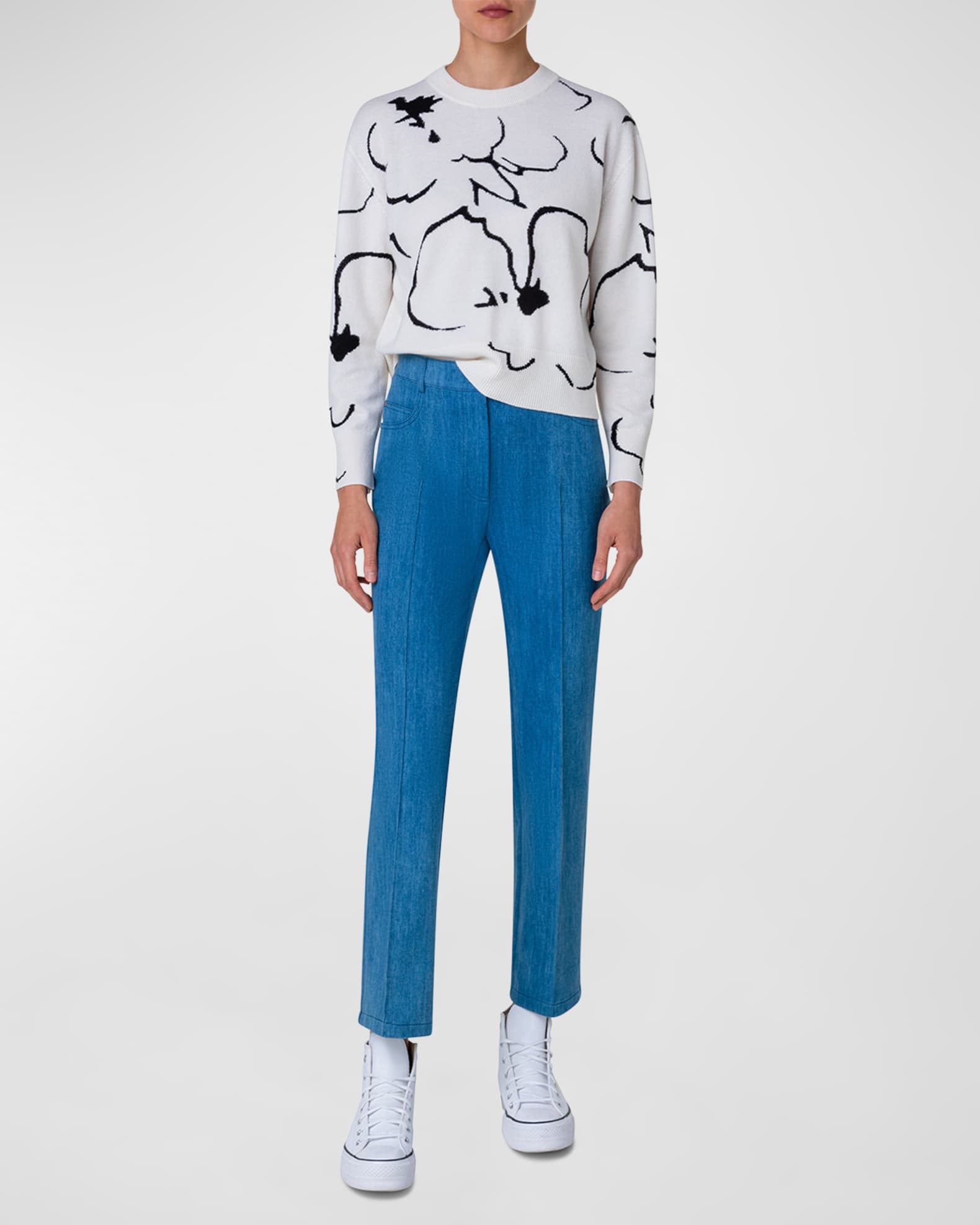 Akris Sketched Abraham Flower Intarsia Cashmere Sweater | Neiman Marcus
