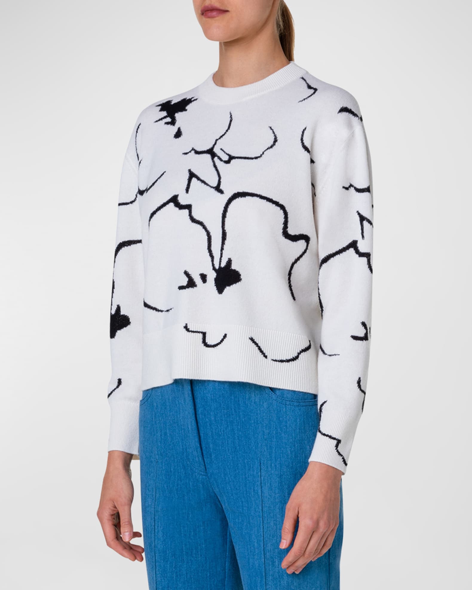 Akris Sketched Abraham Flower Intarsia Cashmere Sweater | Neiman Marcus