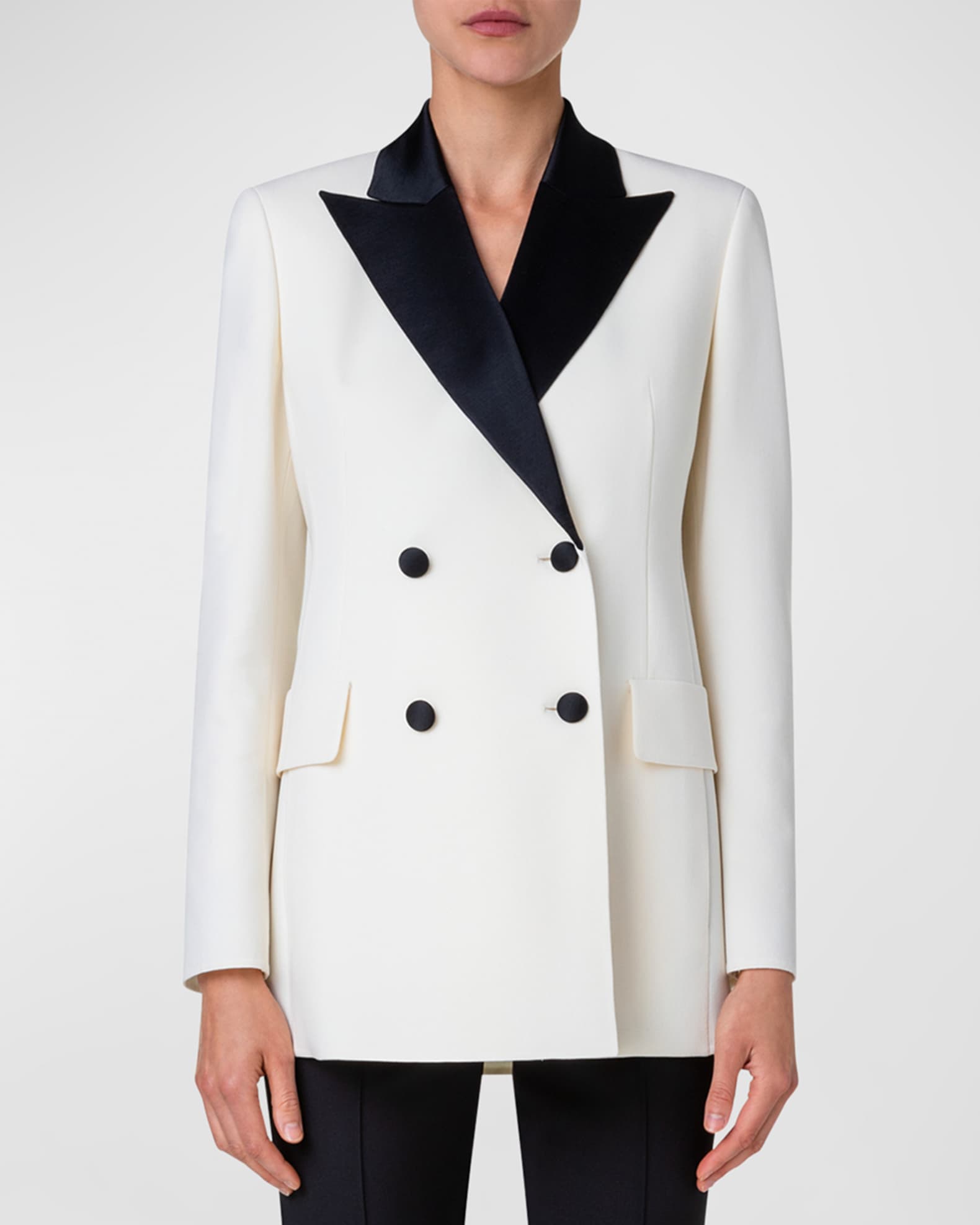 Akris Double-Face Wool Tuxedo Jacket with Contrast Satin Lapel | Neiman Marcus