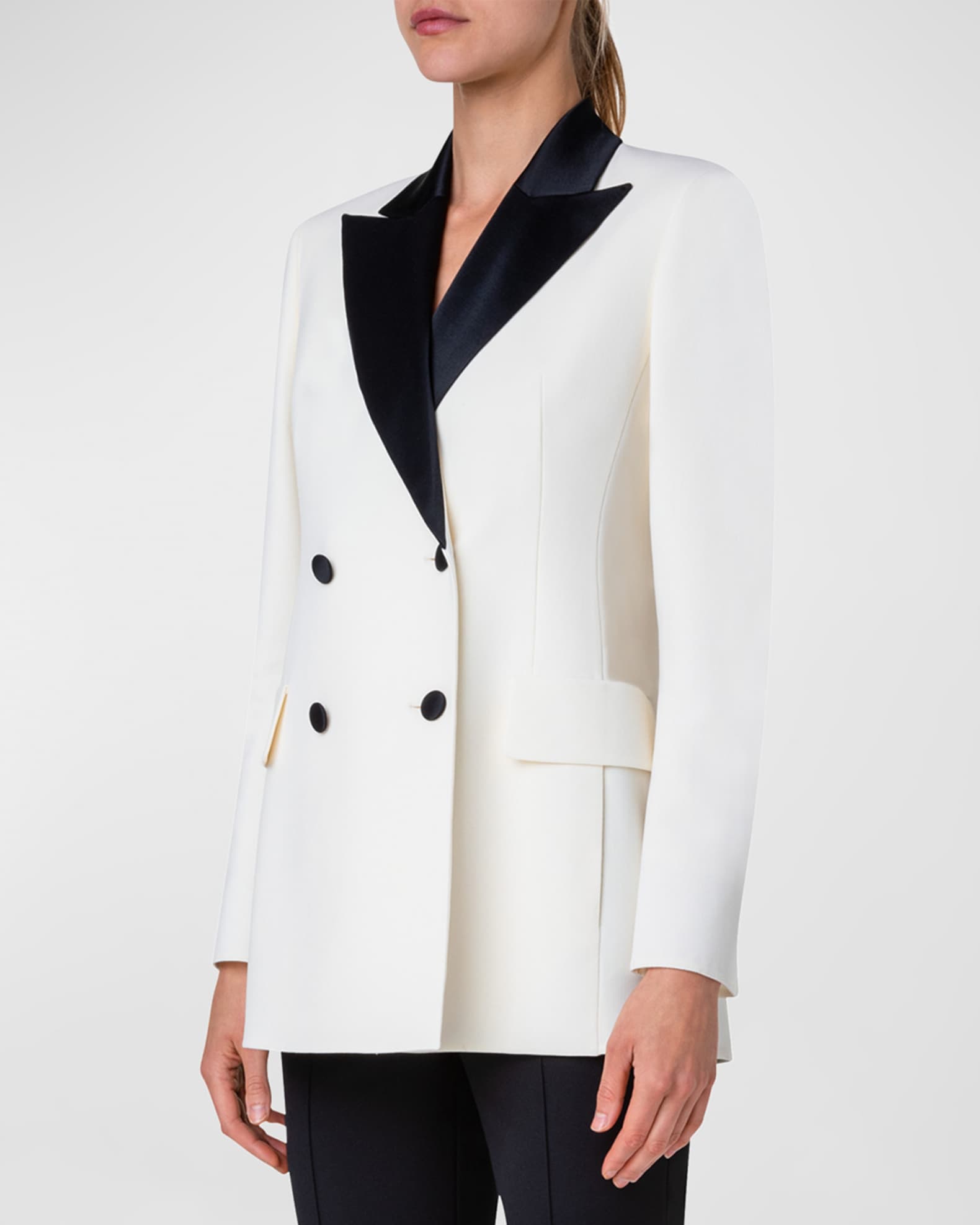 Akris Double-Face Wool Tuxedo Jacket with Contrast Satin Lapel | Neiman Marcus
