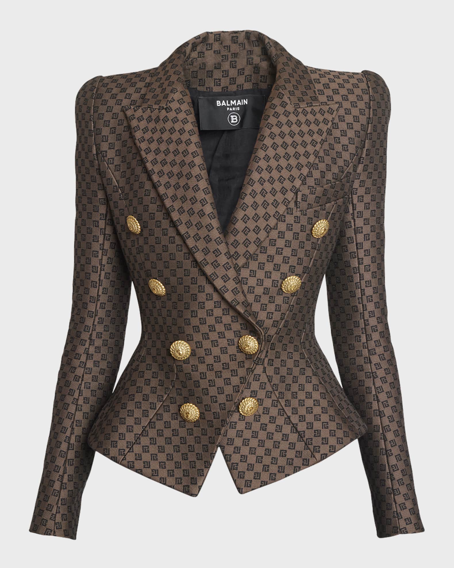 Balmain 8-Button Monogram Jacquard Blazer Jacket | Neiman Marcus
