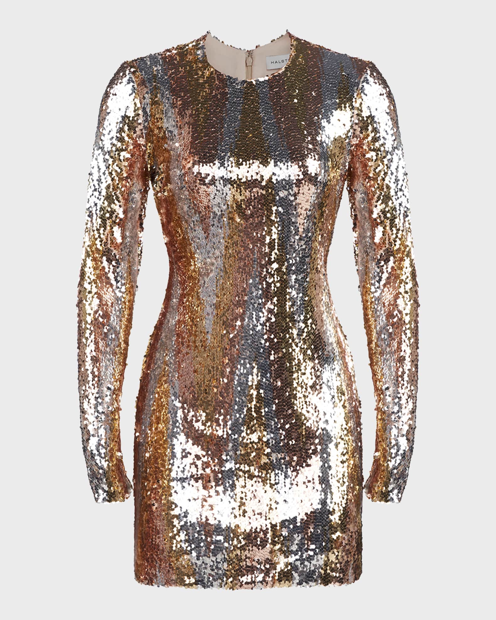 Halston Maude Long-Sleeve Chevron Sequin Mini Dress | Neiman Marcus