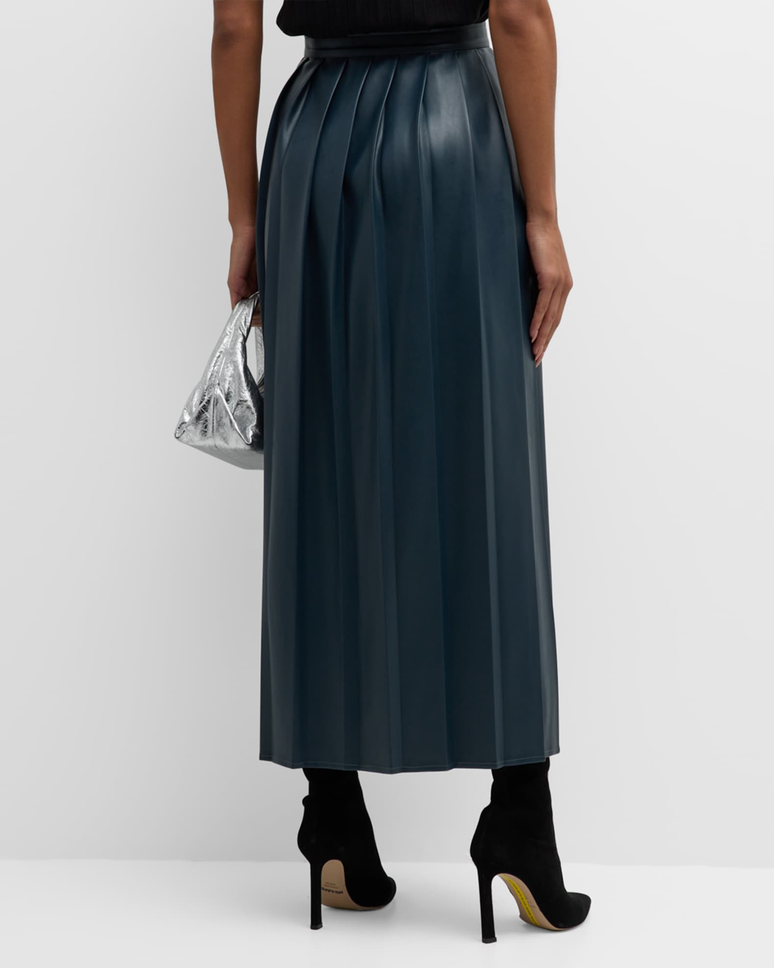 Misook Pleated Vegan Leather Midi Skirt | Neiman Marcus