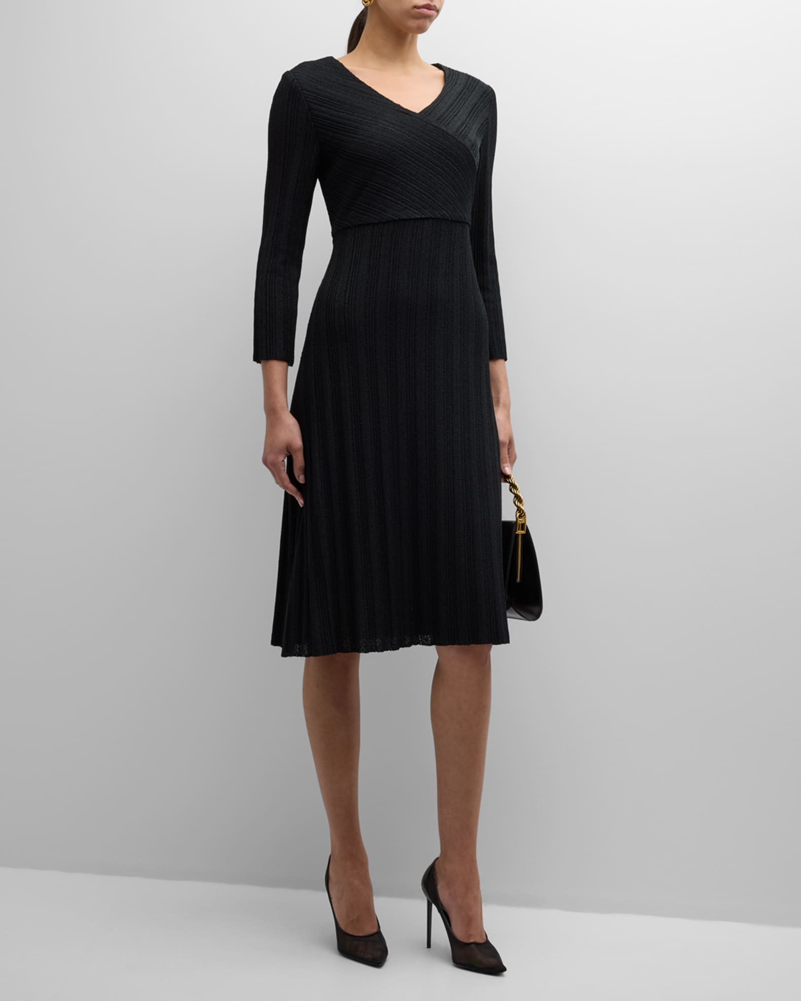 Misook Textural Striped Knit Midi Dress | Neiman Marcus