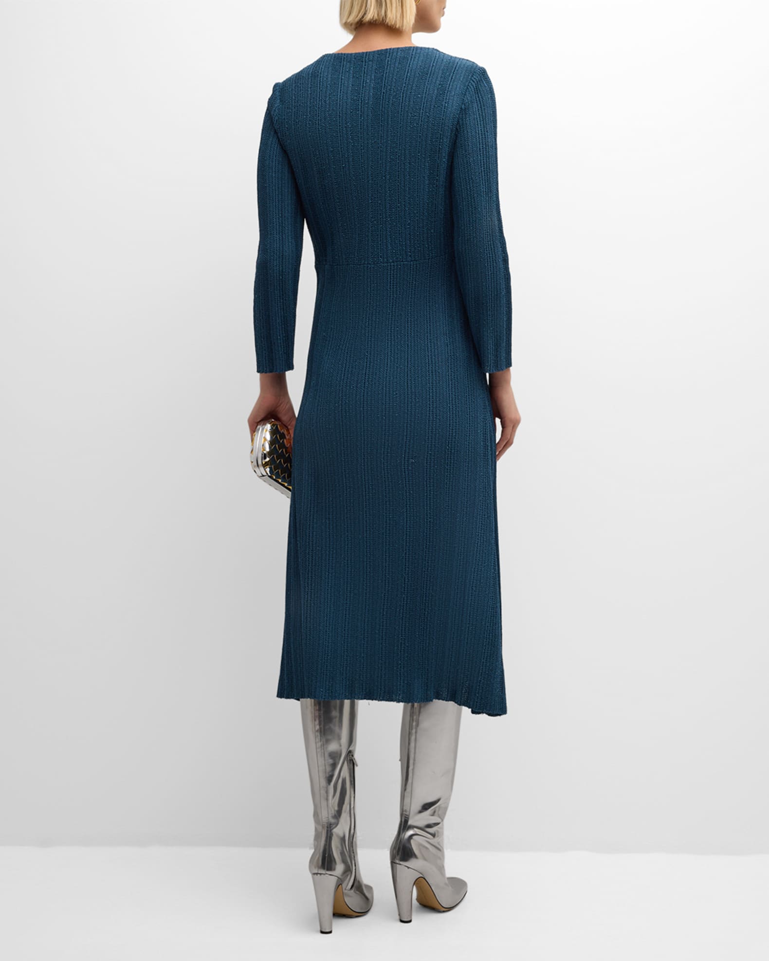 Misook Textural Striped Knit Midi Dress | Neiman Marcus