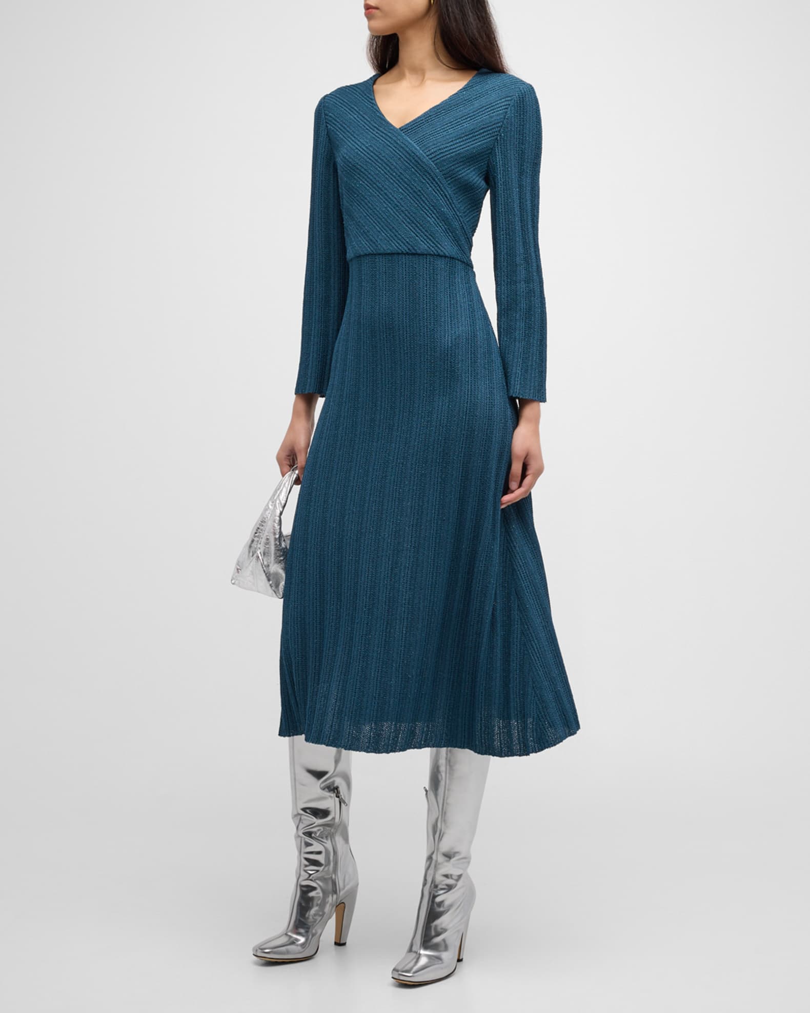 Misook Textural Striped Knit Midi Dress | Neiman Marcus