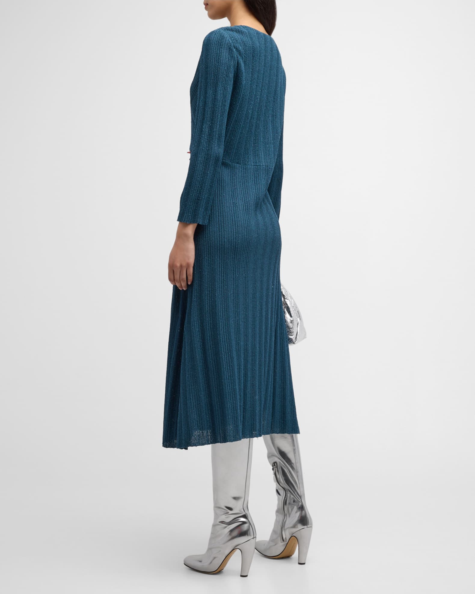 Misook Textural Striped Knit Midi Dress | Neiman Marcus