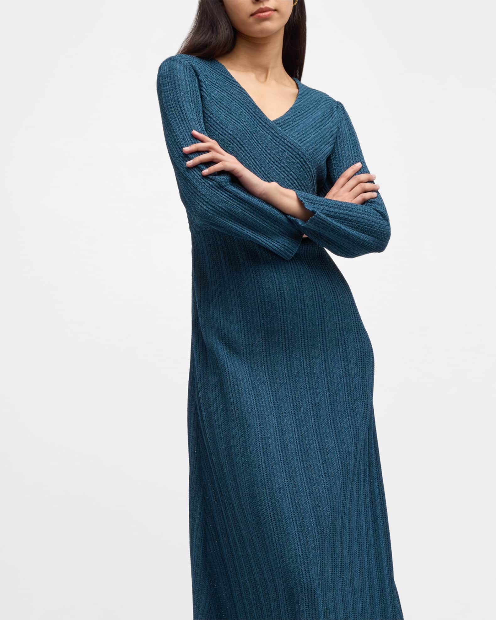 Misook Textural Striped Knit Midi Dress | Neiman Marcus