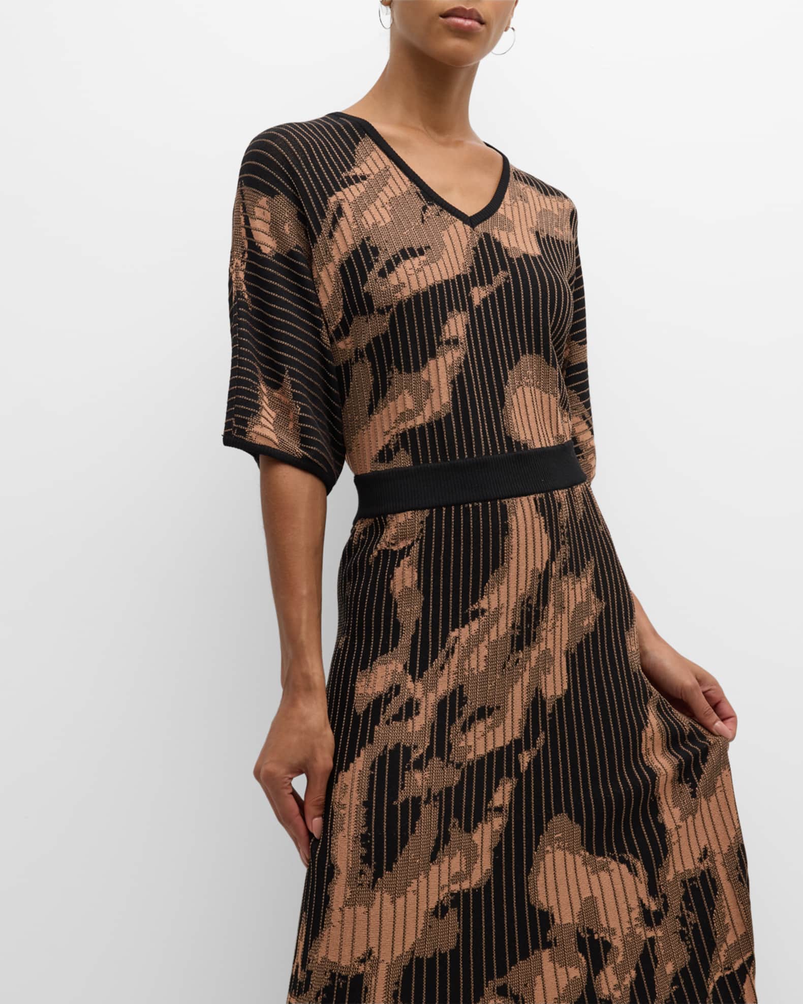 Misook Striped Abstract Intarsia Midi Dress | Neiman Marcus