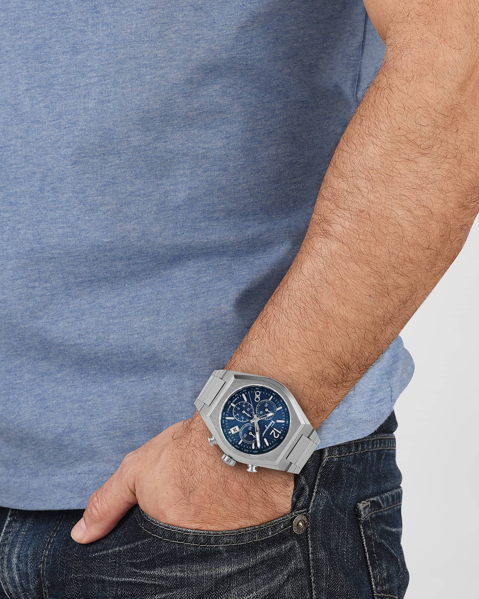 Ferragamo Men's 42mm Tonneau Chronograph Watch with Bracelet Strap ...