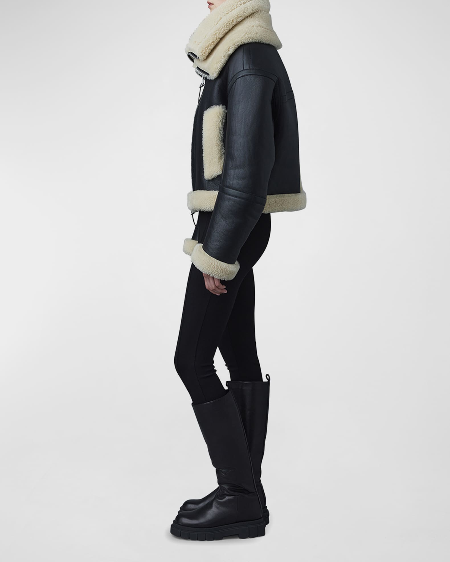 Mackage Penelopa Double Collar Leather Jacket with Shearling Lining ...