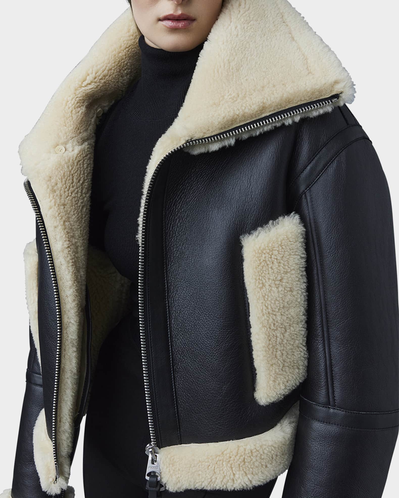 Mackage Penelopa Double Collar Leather Jacket with Shearling Lining ...