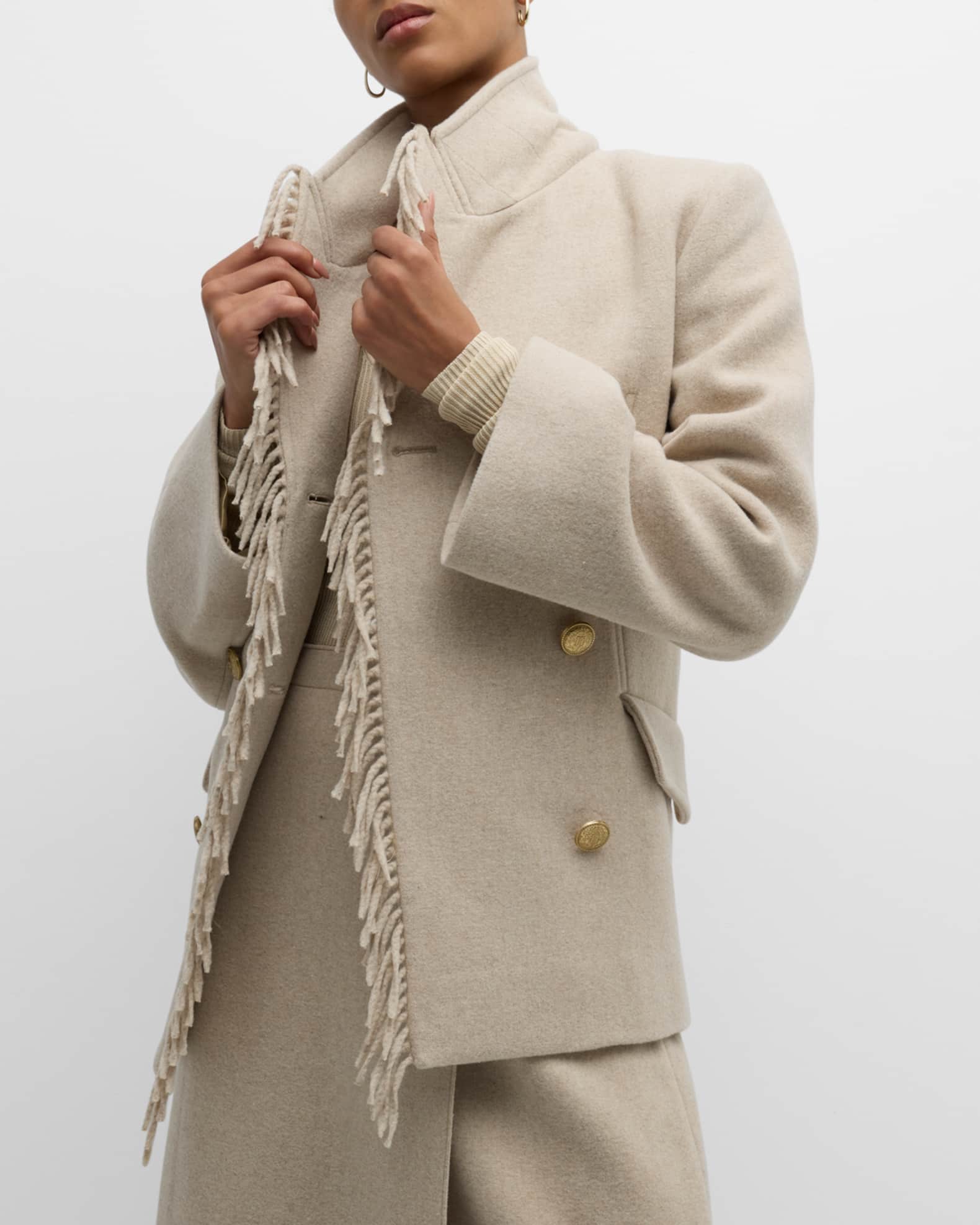 By Malene Birger Iggie Double-Breasted Fringe-Trim Blazer | Neiman Marcus