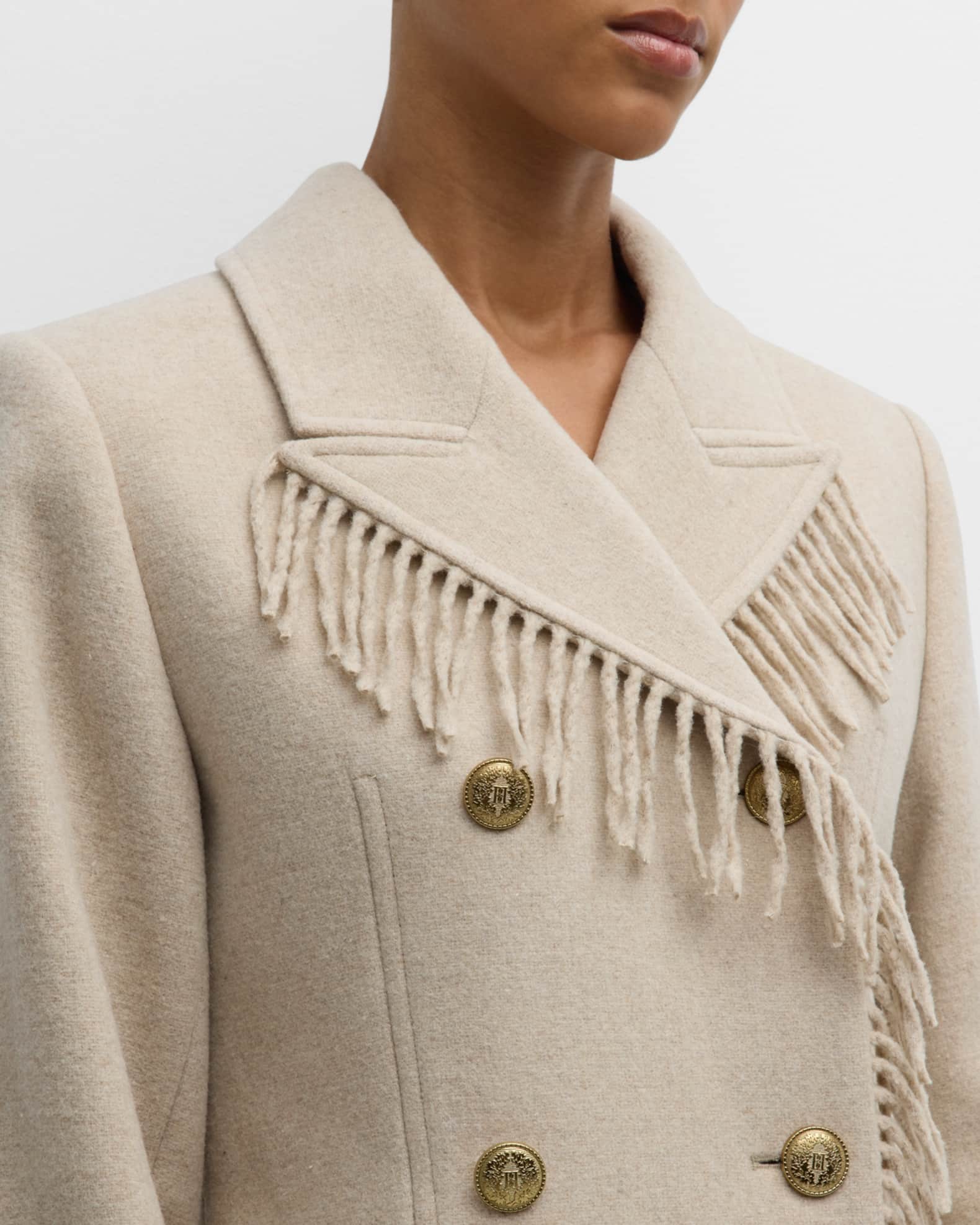 By Malene Birger Iggie Double-Breasted Fringe-Trim Blazer | Neiman Marcus
