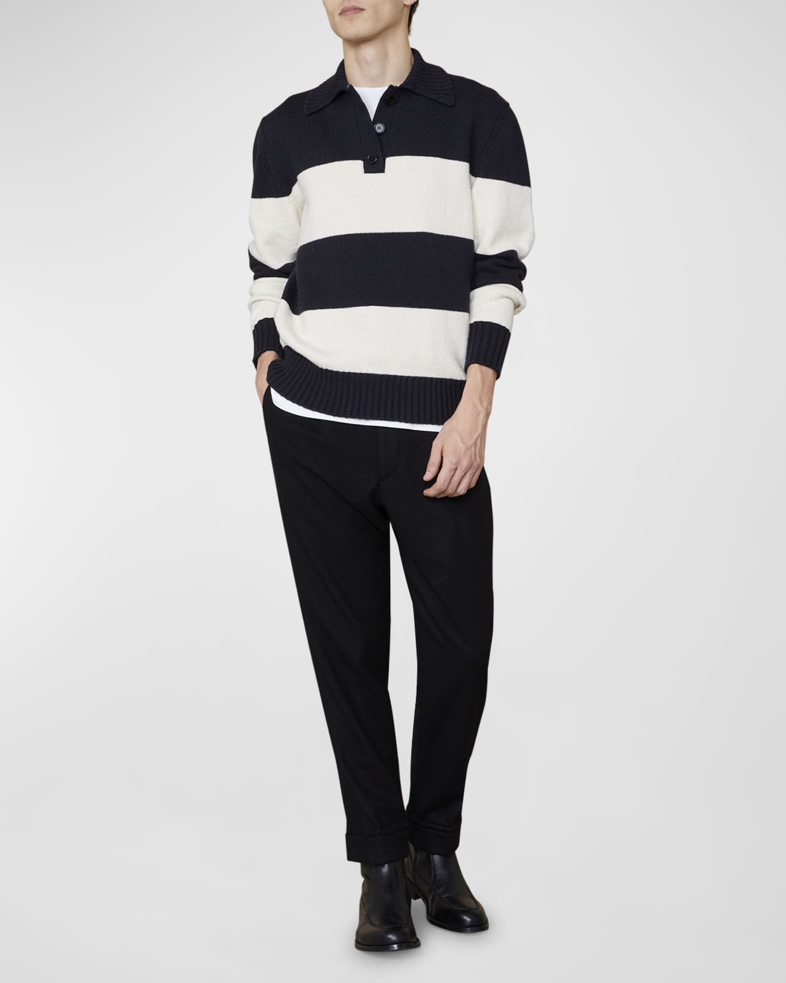 Officine Generale Men's Marley Stripe Knit Polo | Neiman Marcus