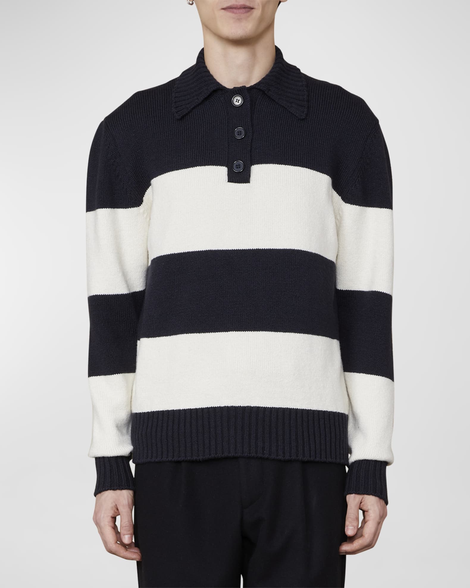 Officine Generale Men's Marley Stripe Knit Polo | Neiman Marcus
