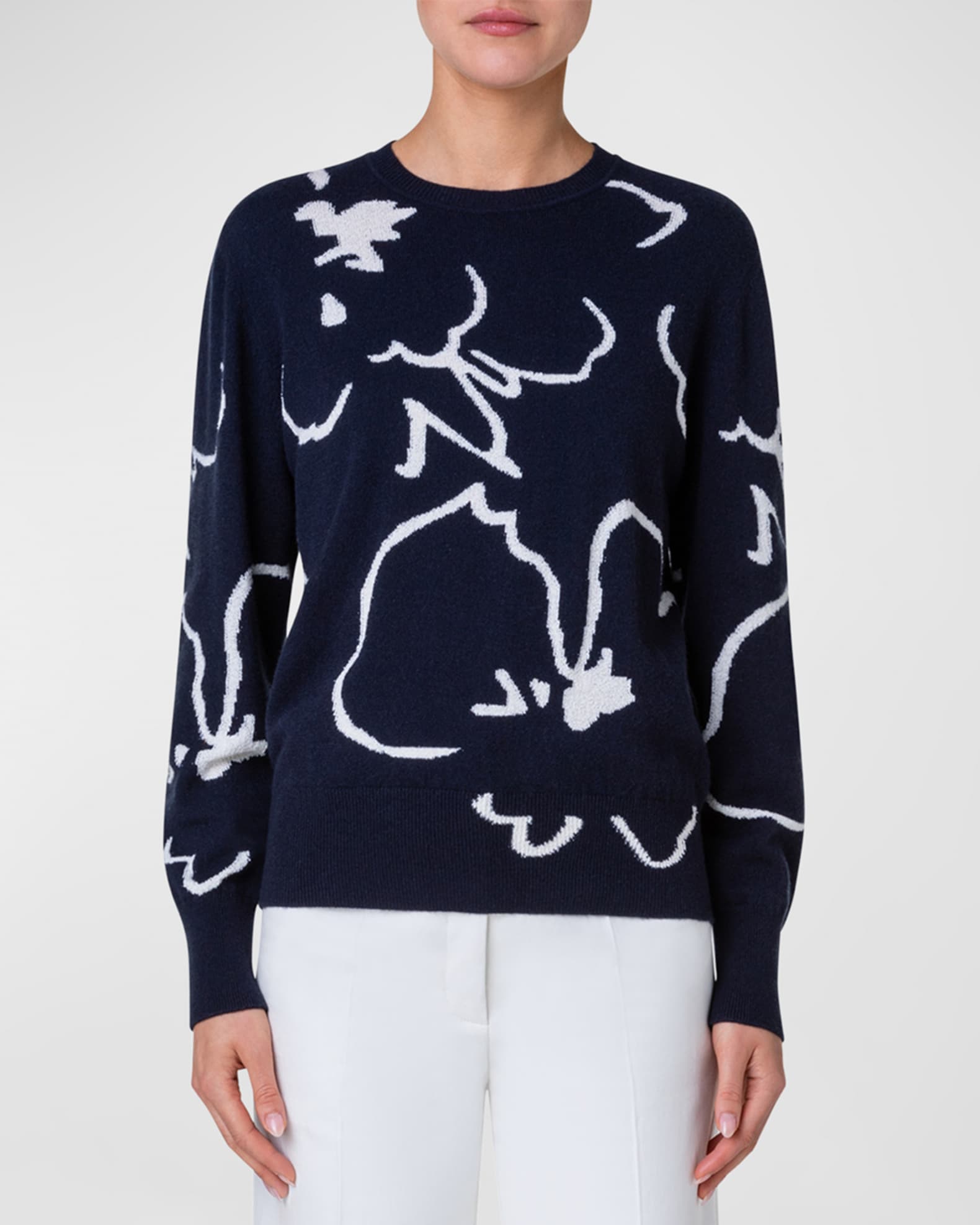Akris Sketched Abraham Flower Intarsia Cashmere Sweater | Neiman Marcus