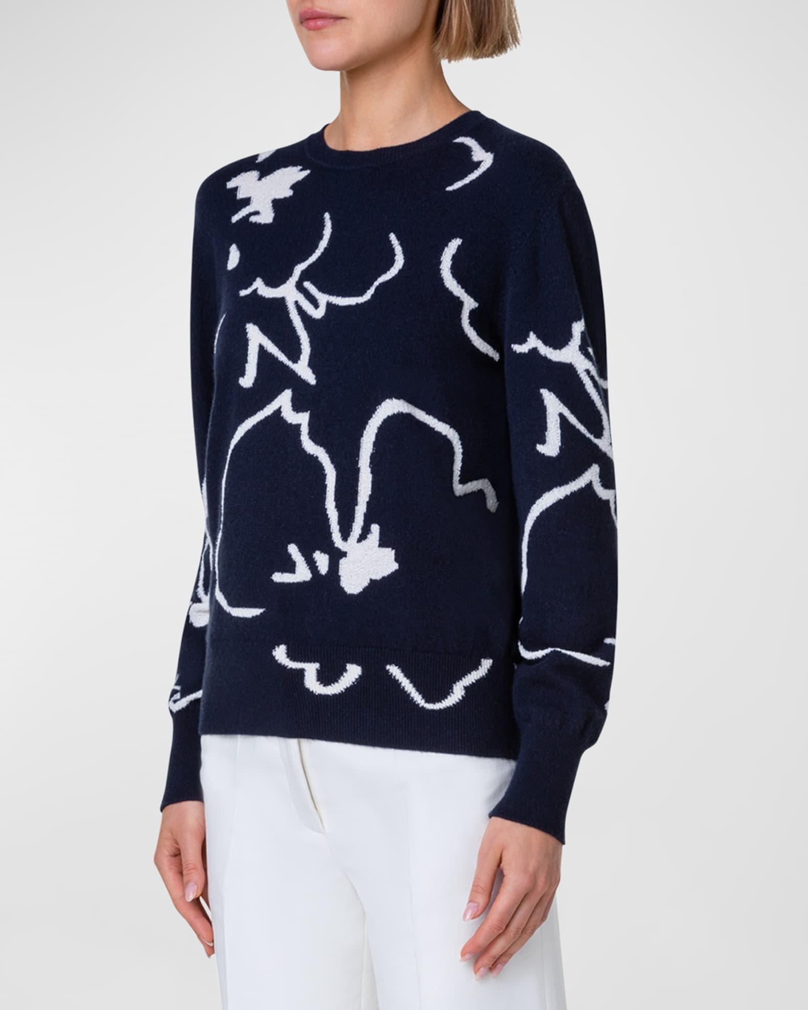 Akris Sketched Abraham Flower Intarsia Cashmere Sweater | Neiman Marcus