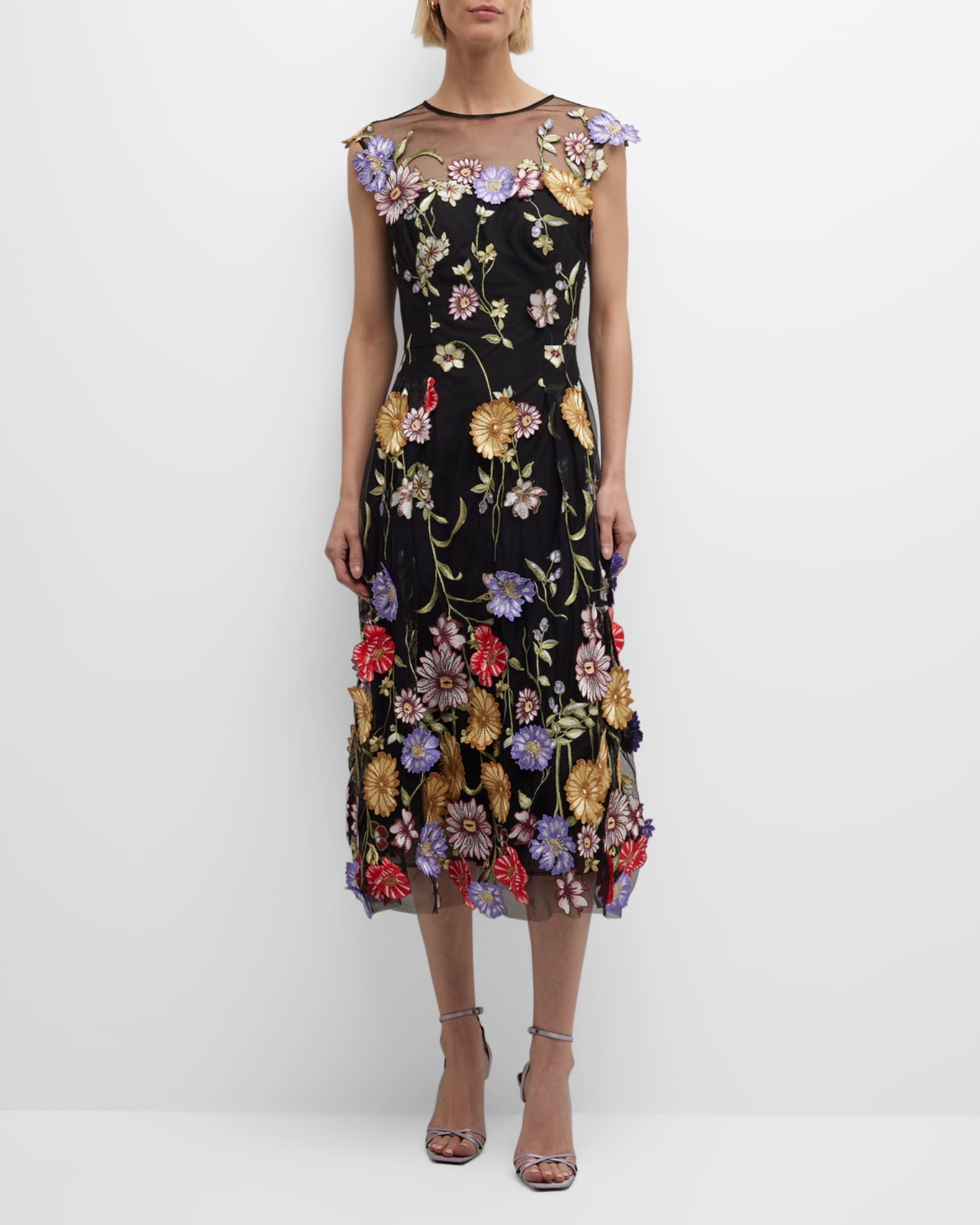 Rickie Freeman for Teri Jon Sleeveless Floral Applique Midi Dress ...