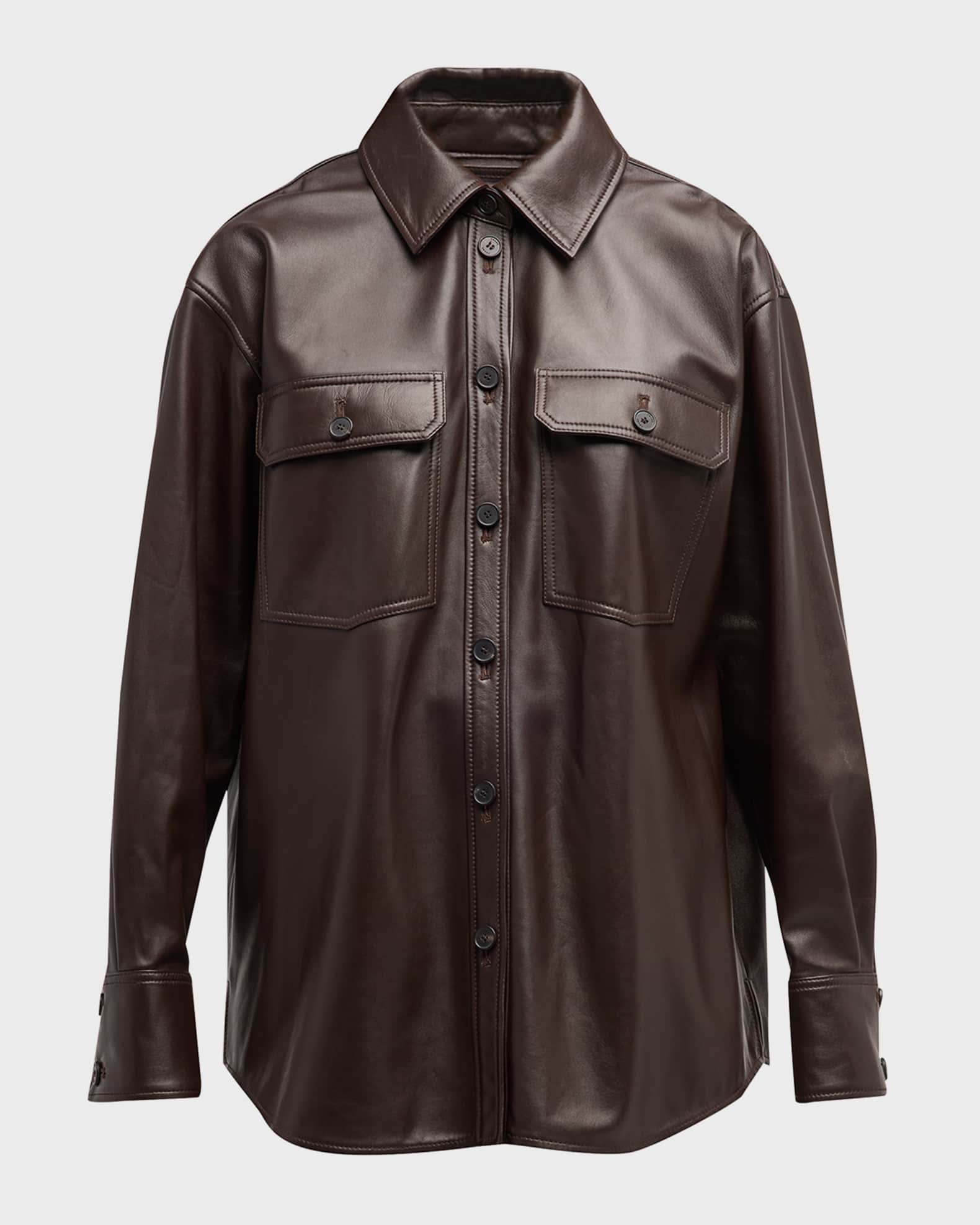 FRAME Oversized Leather Shirt Jacket | Neiman Marcus