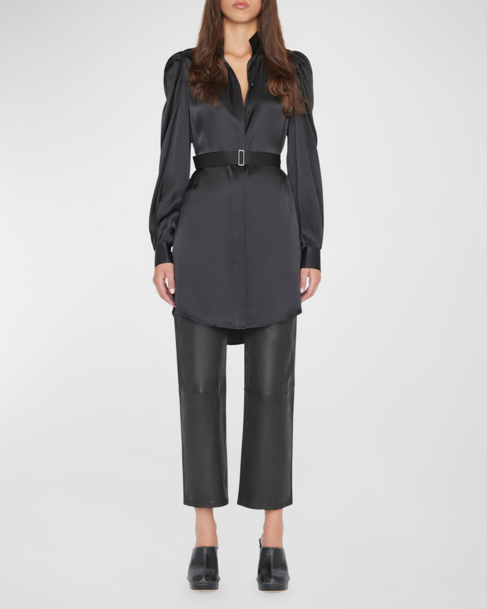 FRAME Gillian Long-Sleeve Silk Mini Dress | Neiman Marcus