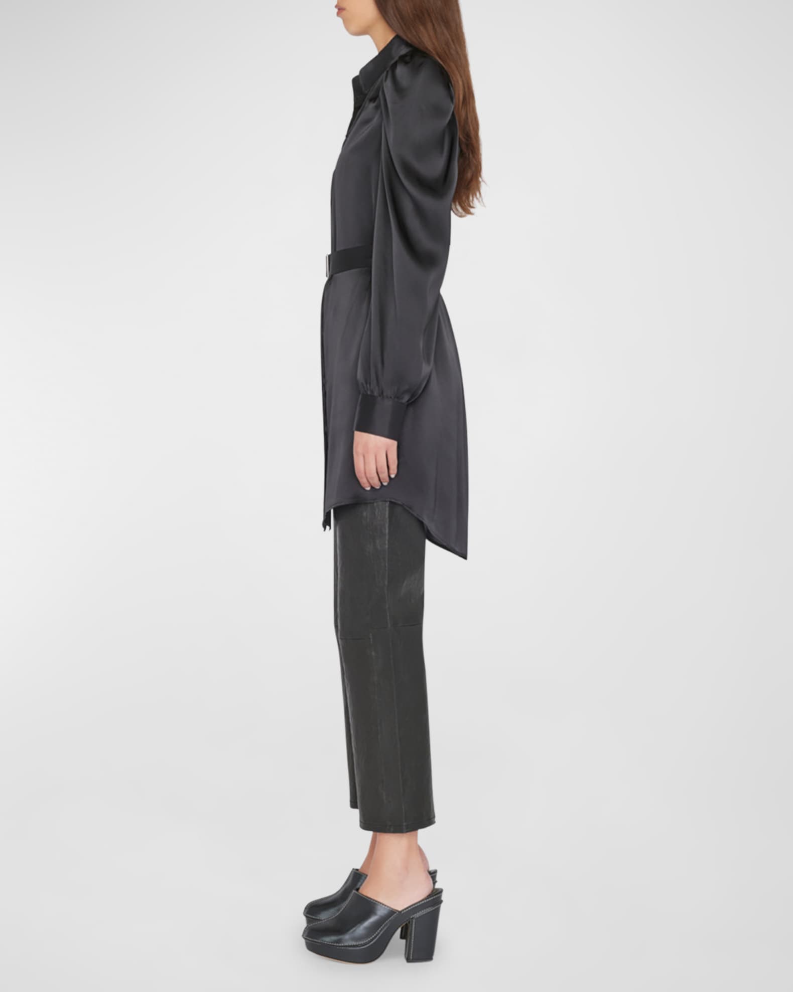 FRAME Gillian Long-Sleeve Silk Mini Dress | Neiman Marcus