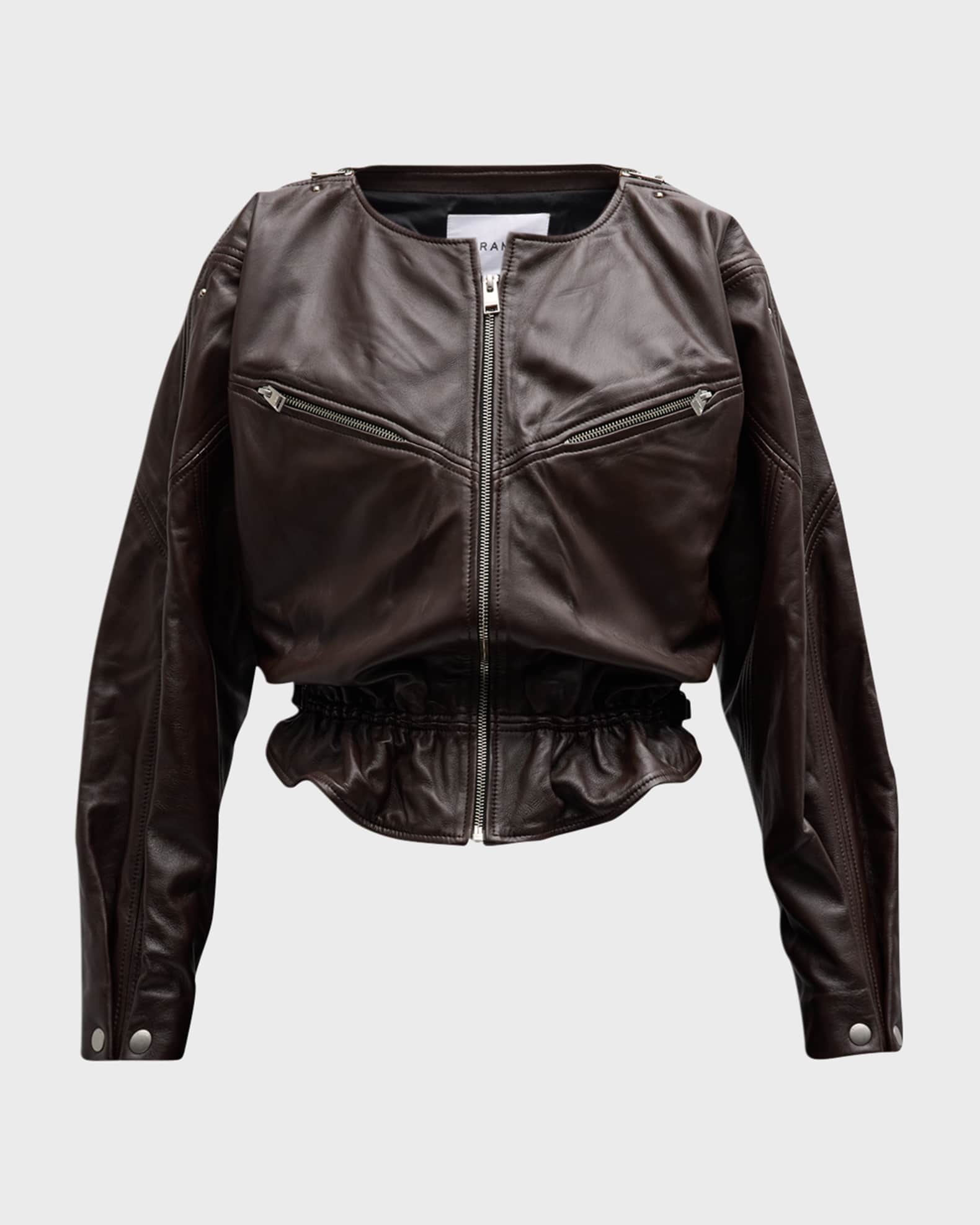 FRAME Slouchy Zip-Front Leather Jacket | Neiman Marcus