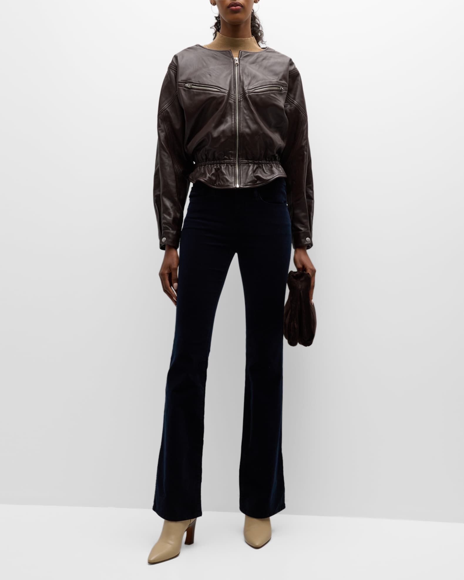 FRAME Slouchy Zip-Front Leather Jacket | Neiman Marcus