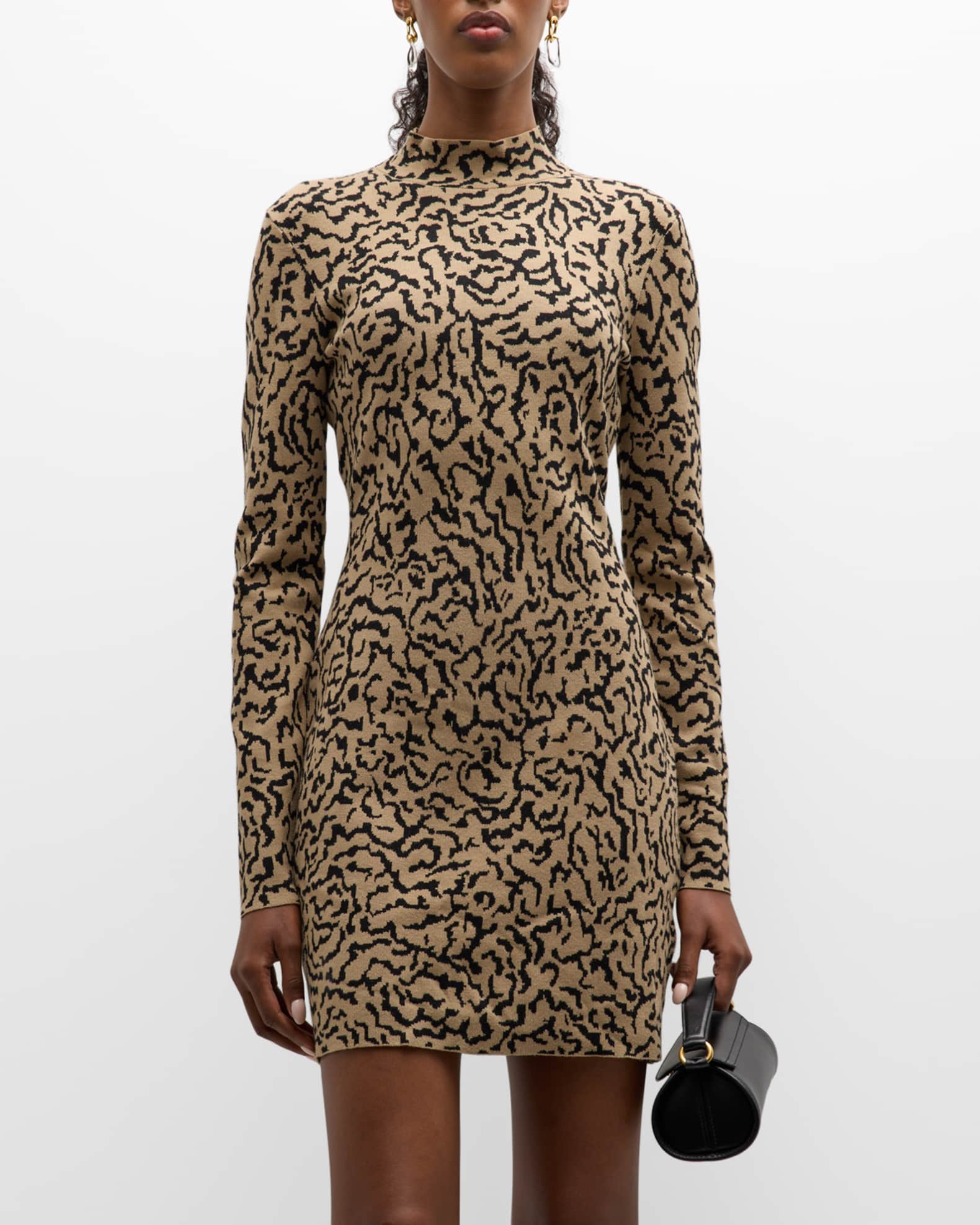 FRAME Mock-Neck Jacquard Mini Sweater Dress | Neiman Marcus