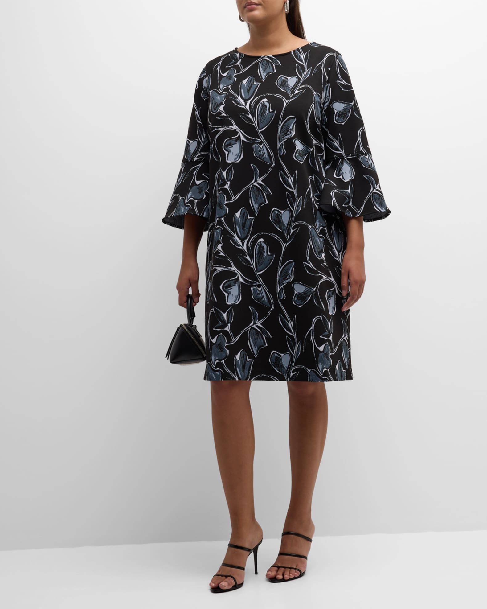 Caroline Rose Plus Bella Floral-Print Bell-Sleeve Midi Dress | Neiman ...